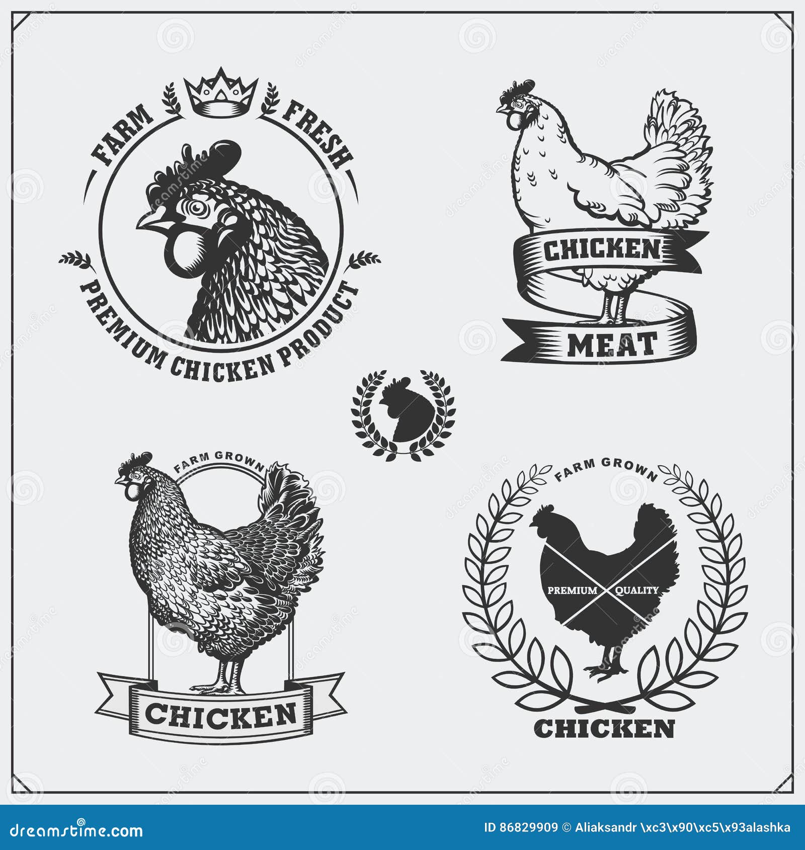 Collection of Chicken Meat Labels, Badges, Emblems and Design Elements ...