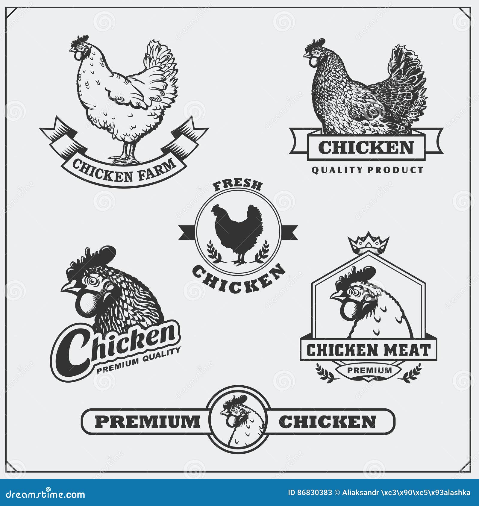 Collection of Chicken Meat Labels, Badges, Emblems and Design Elements ...