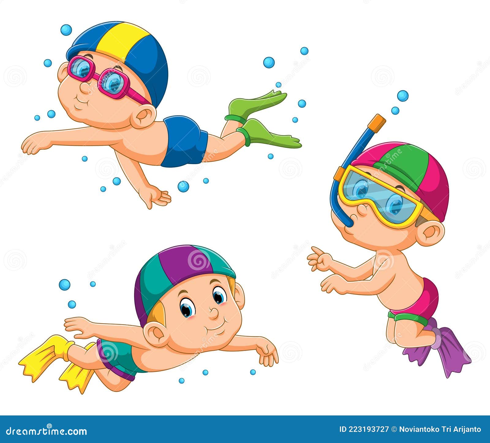 The Collection of the Children Diving Under the Water Stock Vector ...
