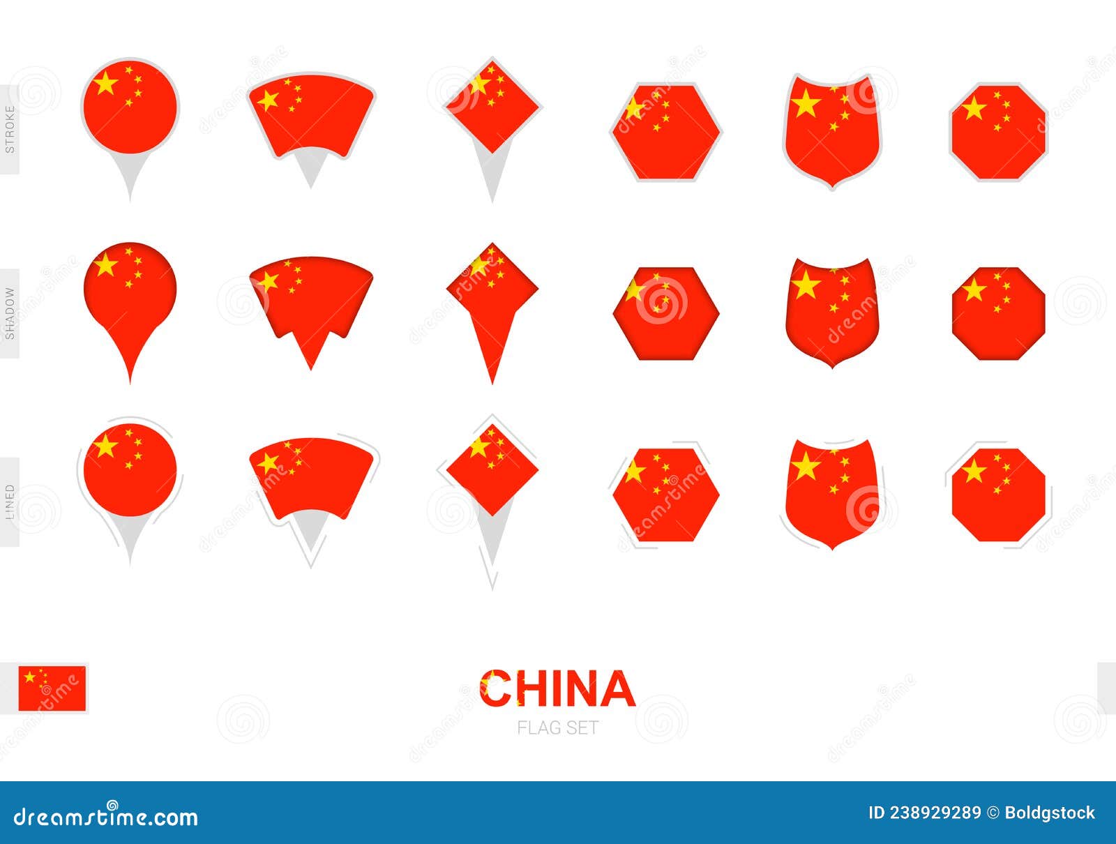 Collection of the China Flag in Different Shapes and with Three ...