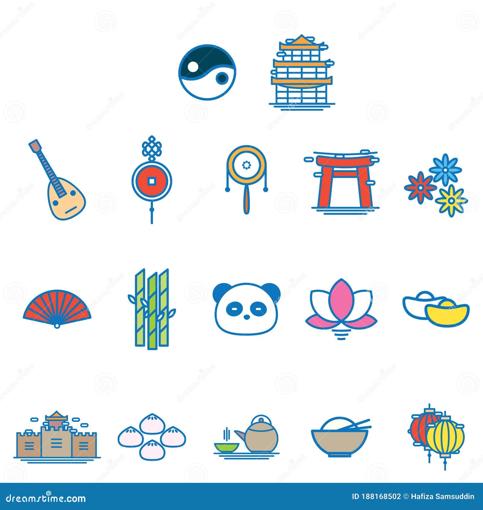 Collection of Chinese Icons. Vector Illustration Decorative Design ...
