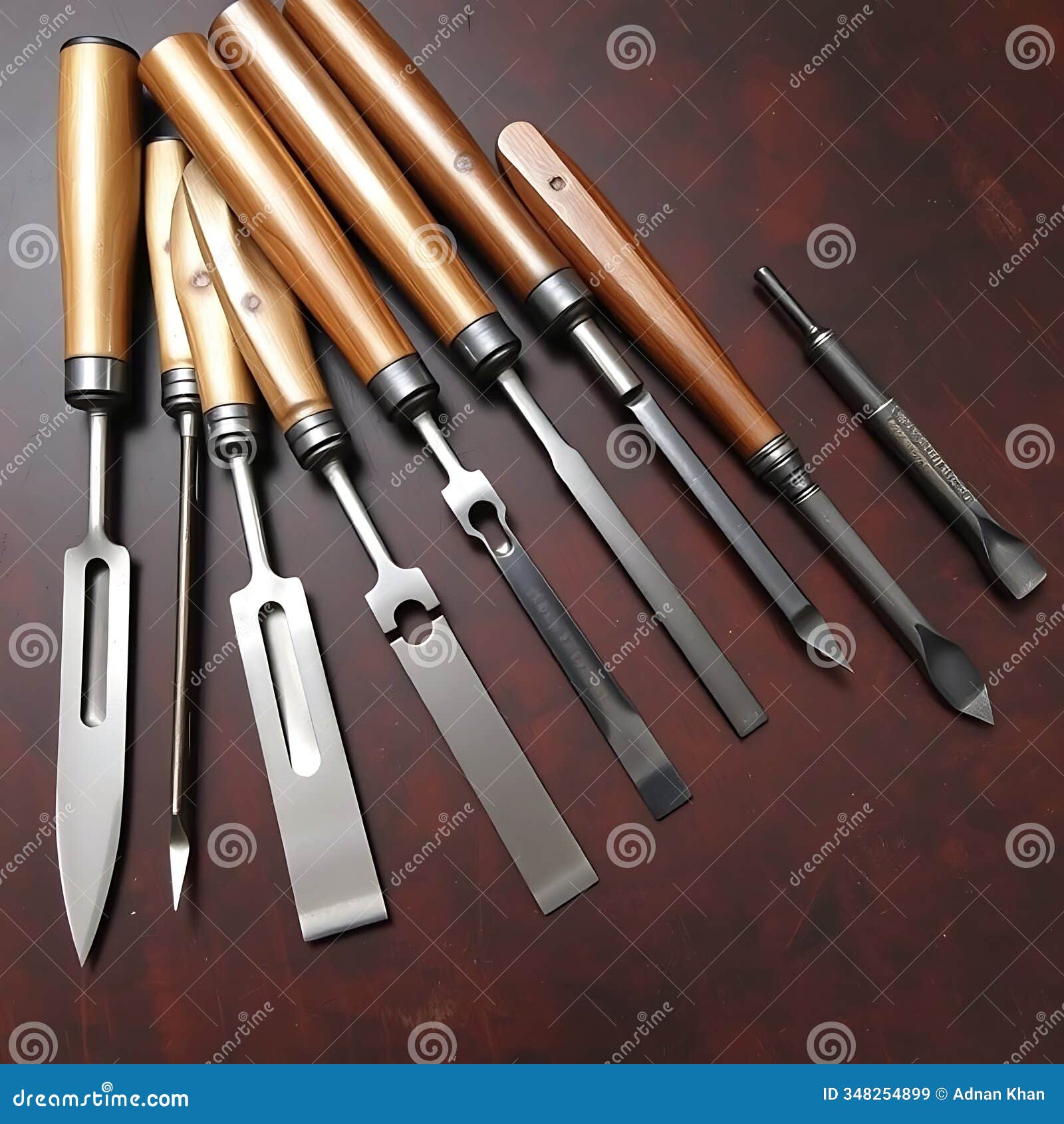 Collection of Chisels with Various Blade Shapes Laid Out in a Diagonal ...