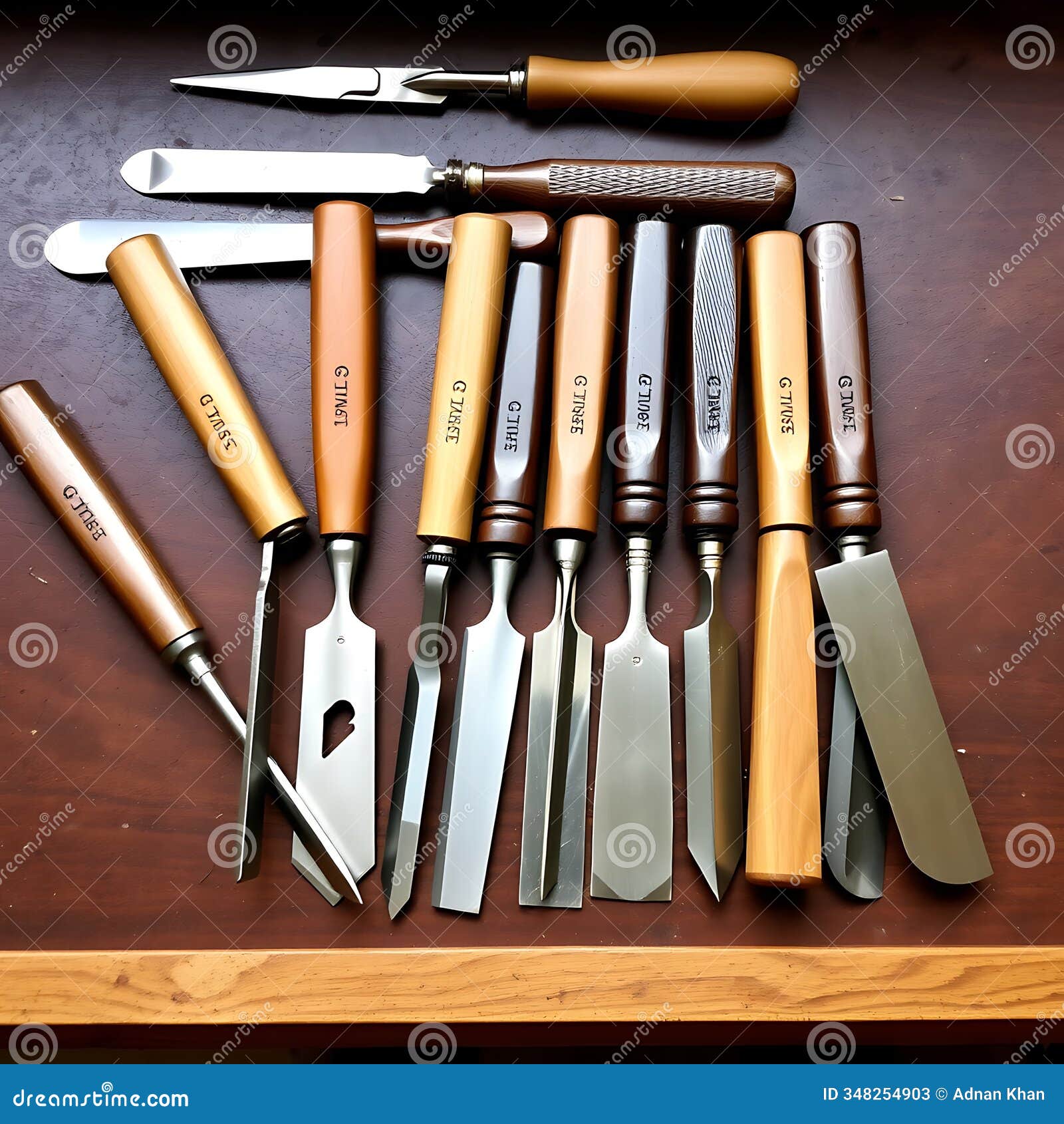 Collection of Chisels with Various Blade Shapes Laid Out in a Diagonal ...
