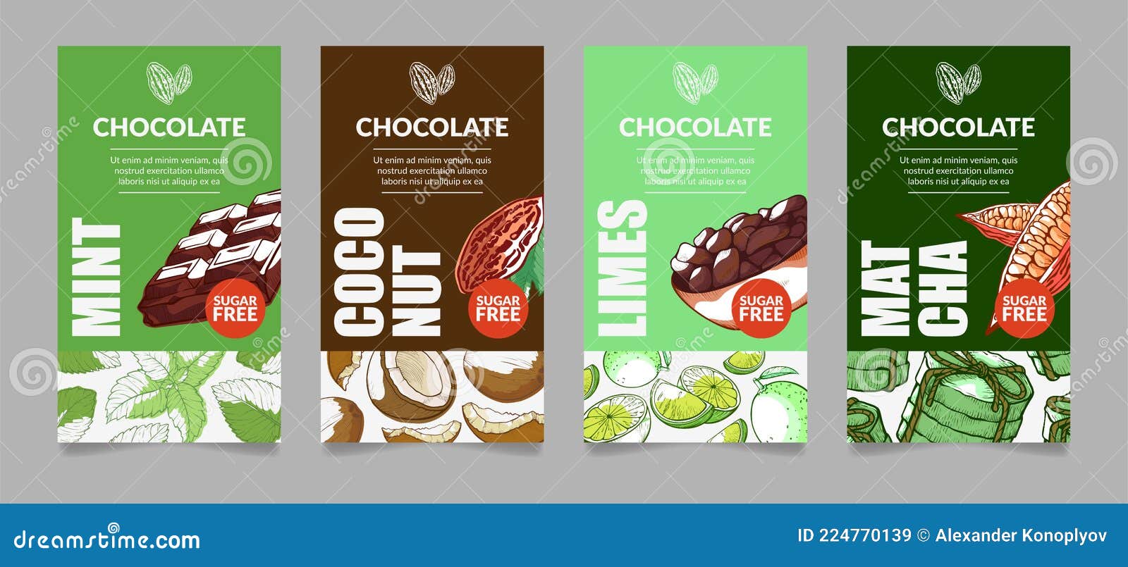 Collection Chocolate Labels Original Design Vector Flat Illustration ...