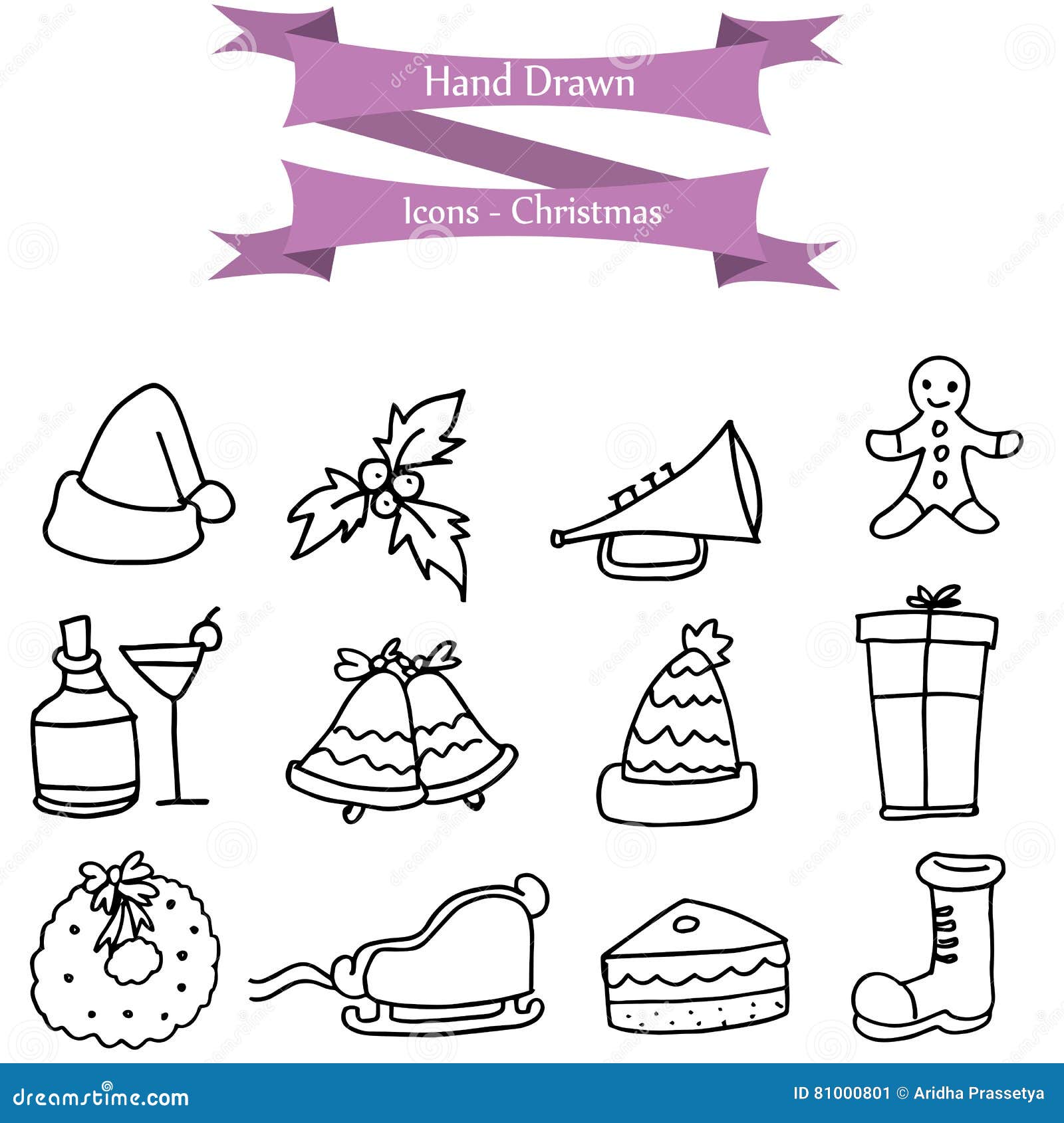 Collection of Christmas Holiday Hand Draw Stock Vector - Illustration ...