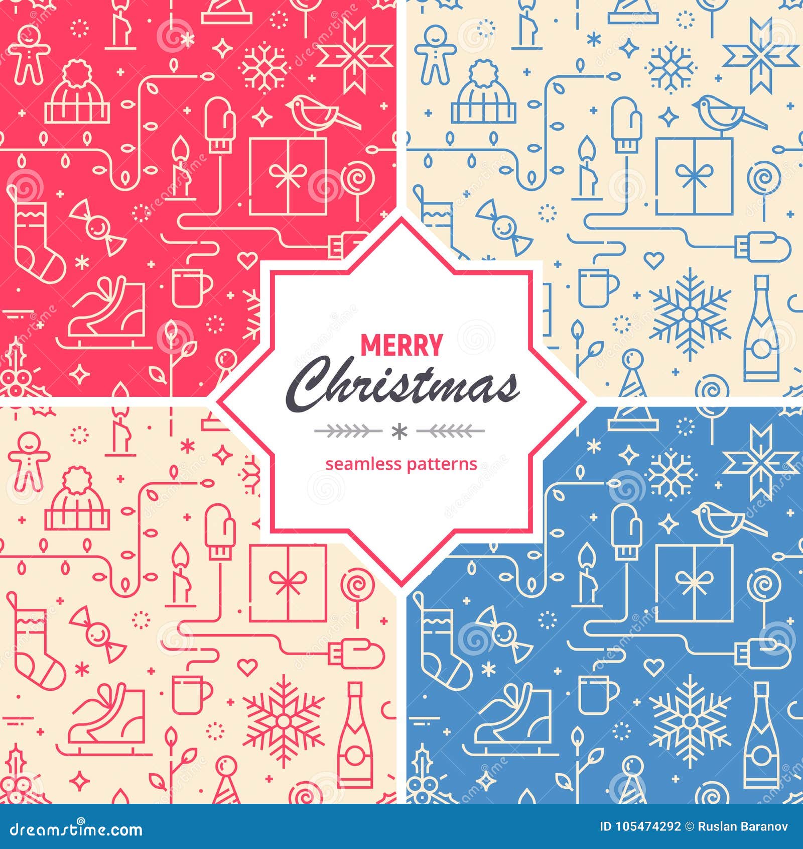 Collection of Christmas and New Year Seamless Patterns. Set of Festive ...