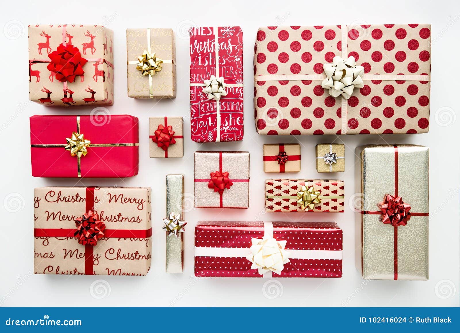 Collection of Christmas Presents, Overhead View Stock Photo - Image of ...