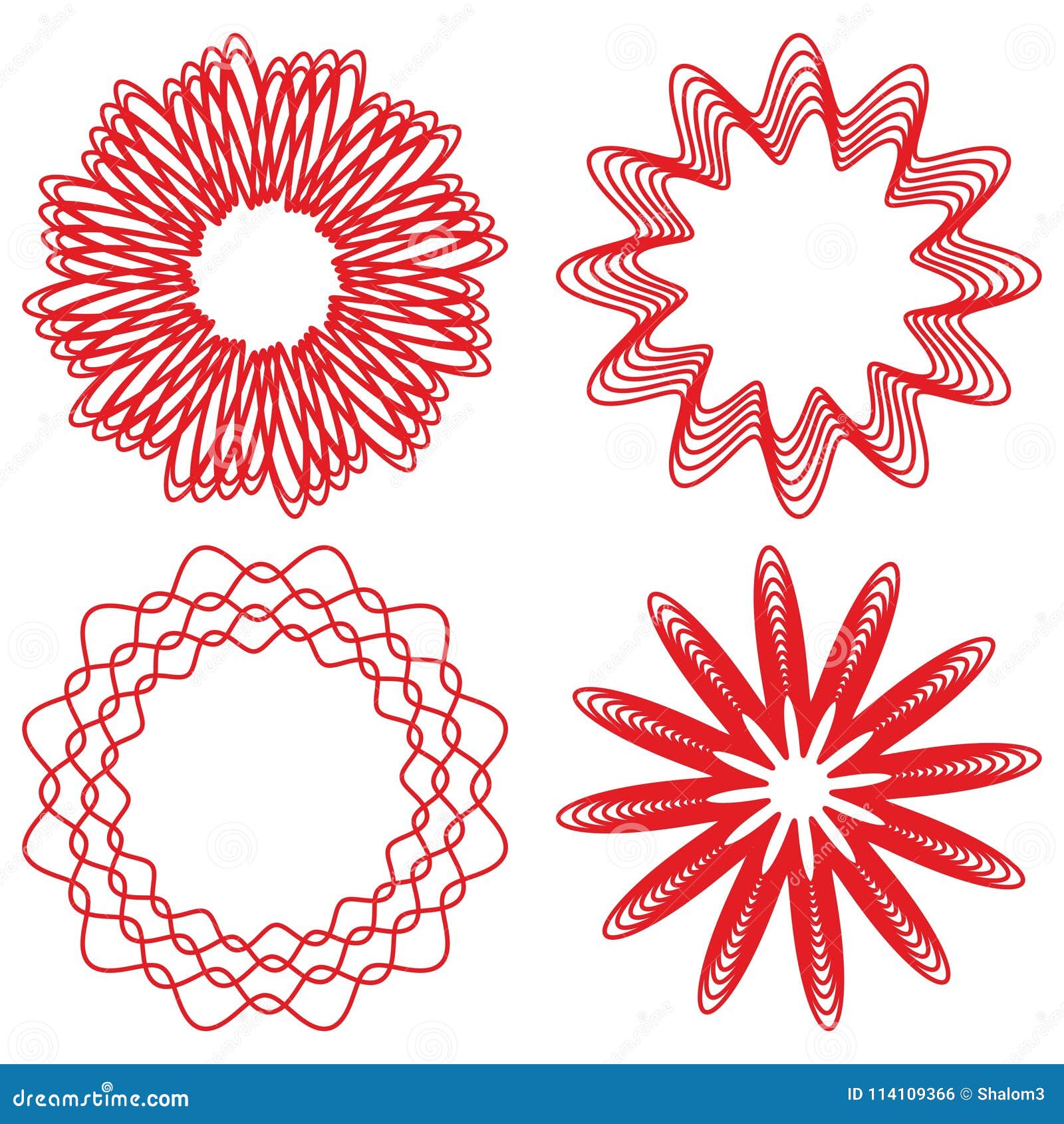 Collection of Circle Design Elements, Red Outline Geometric Shapes ...