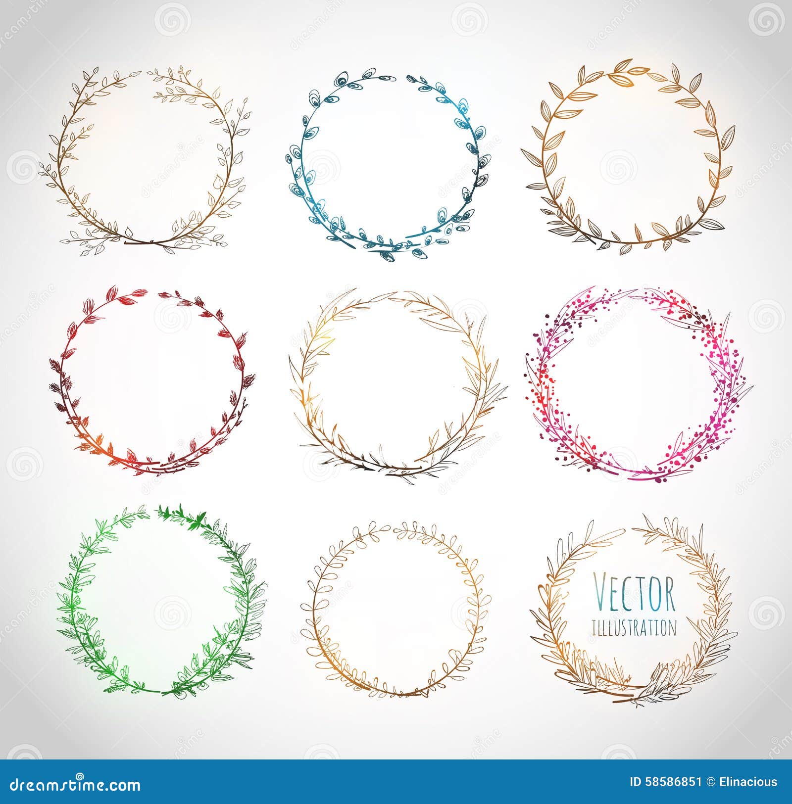 Collection of Circle Floral Borders. Stock Vector - Illustration of ...