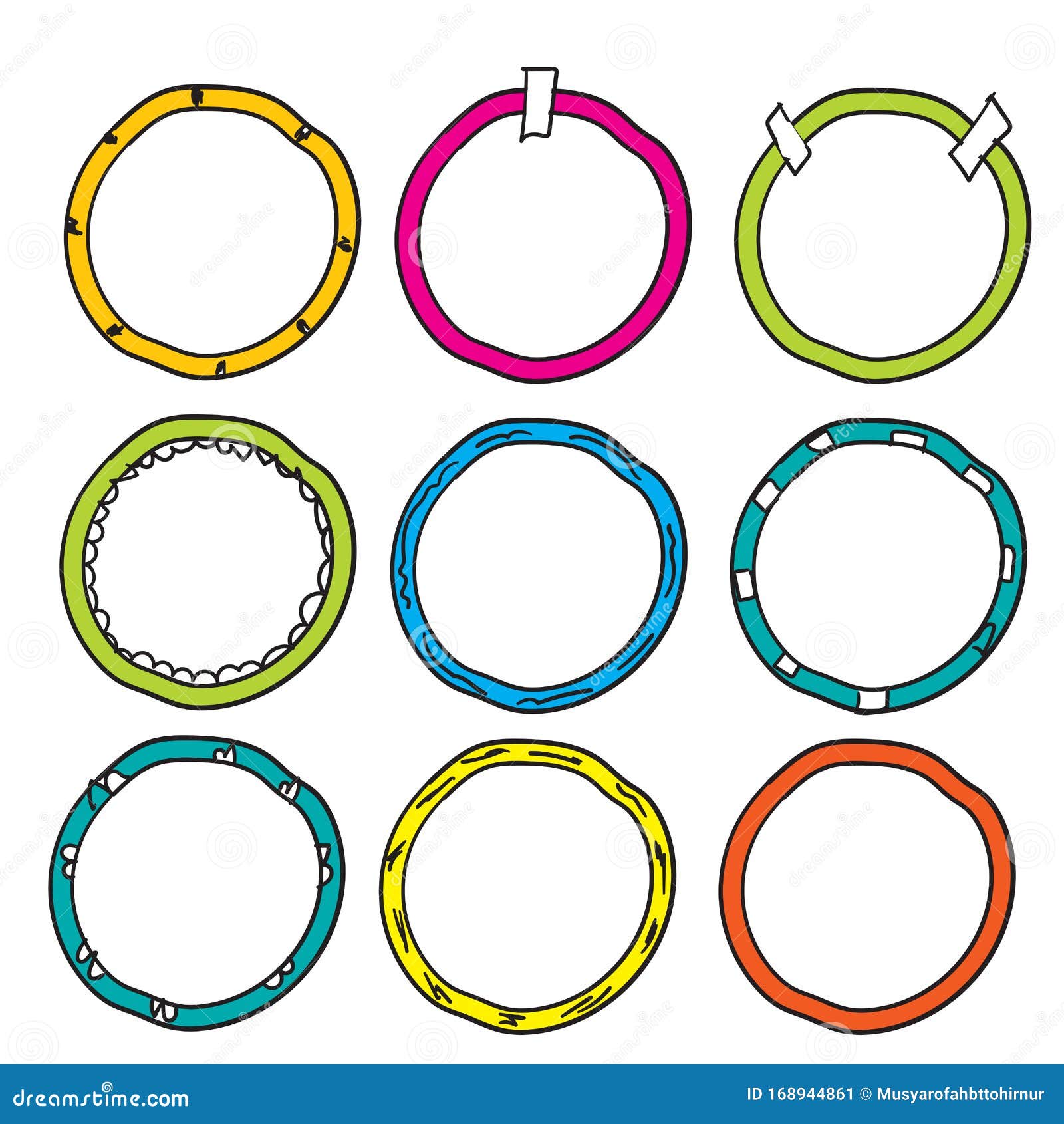 Collection of Circle Frames Doodle Cartoon Handdrawn Style Cartoon ...