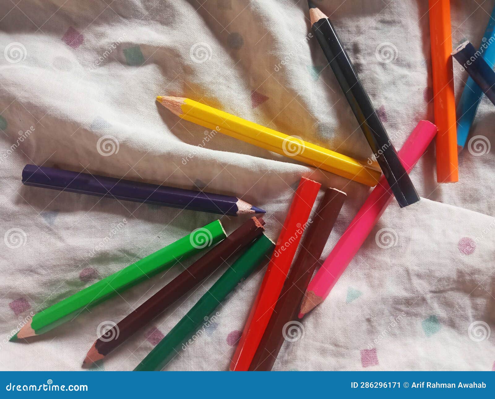 Collection of Classic Colororing Pencils on White Fabric Stock Image ...
