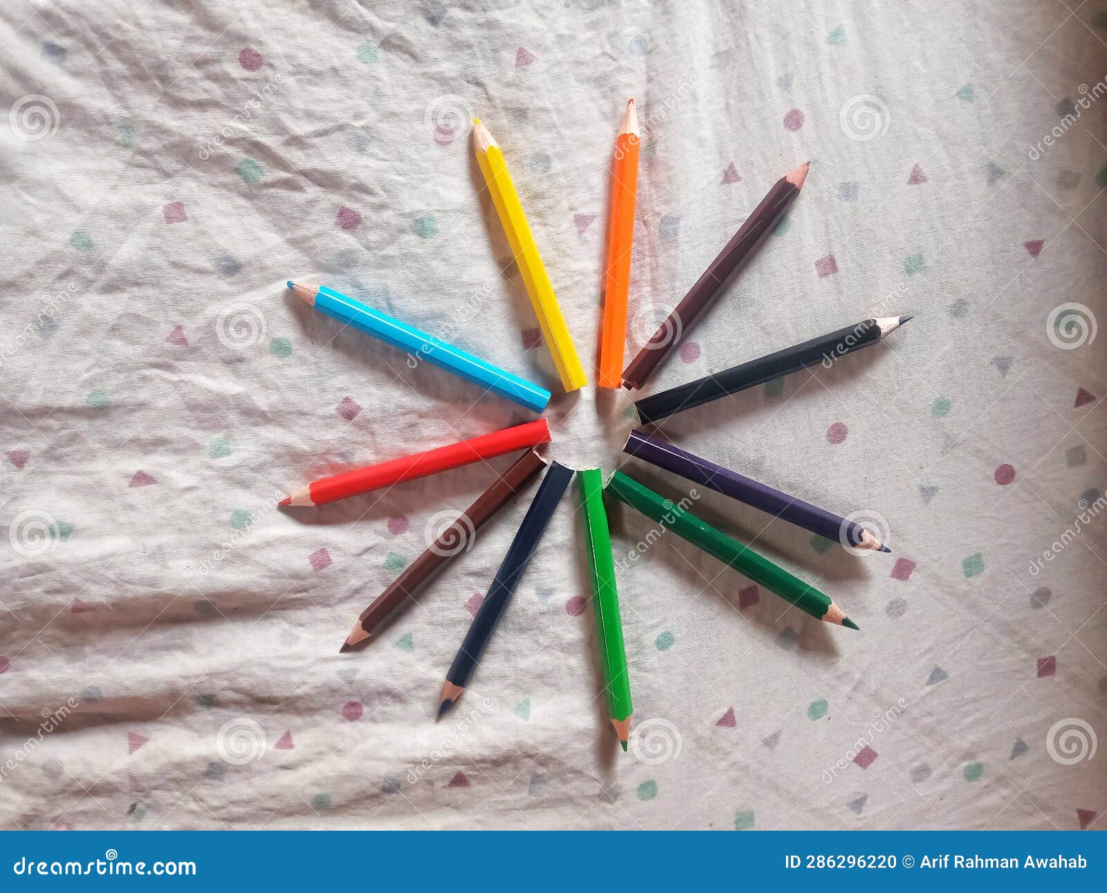 Collection of Classic Colororing Pencils on White Fabric Stock Photo ...