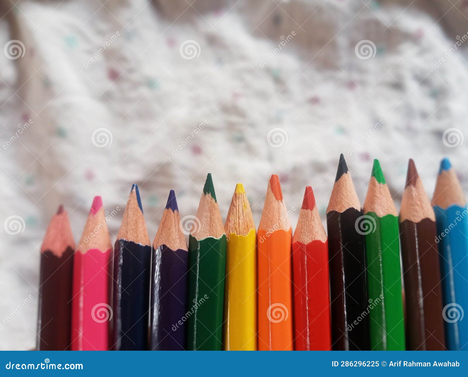 Collection of Classic Colororing Pencils on White Fabric Stock Image ...