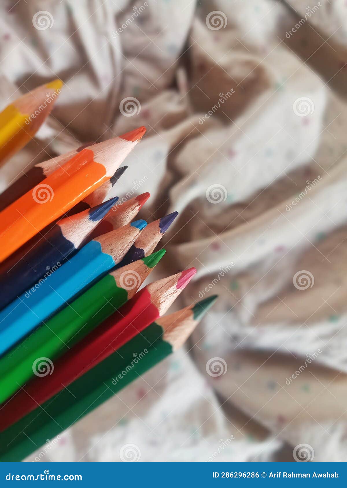 Collection of Classic Colororing Pencils on White Fabric Stock Photo ...