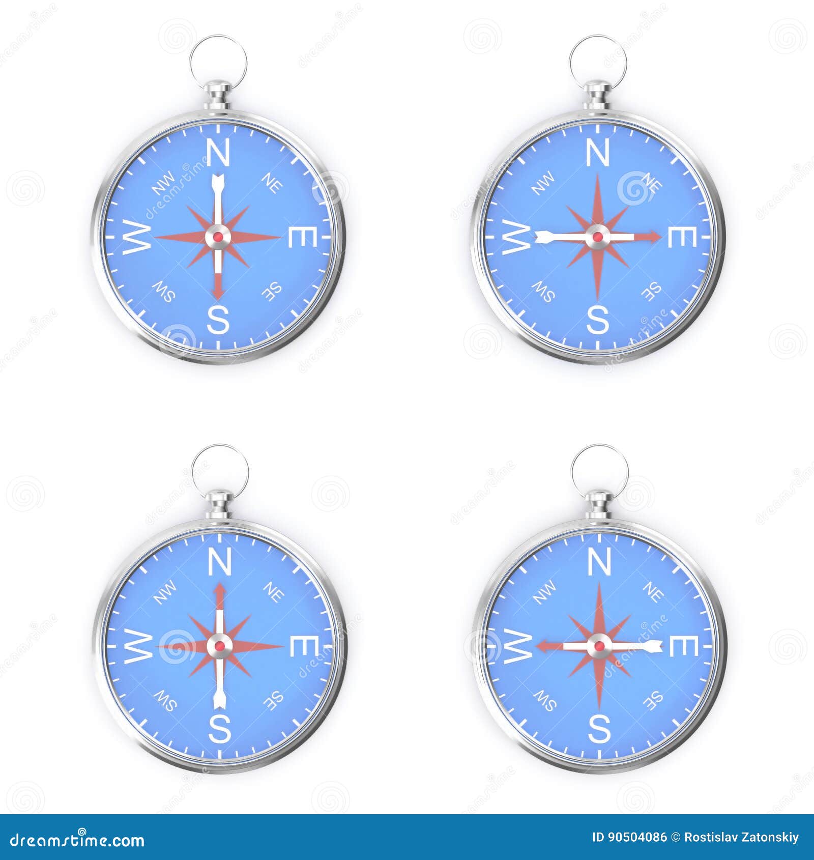 Collection of Classic Compasses, Isolated on White Background with ...