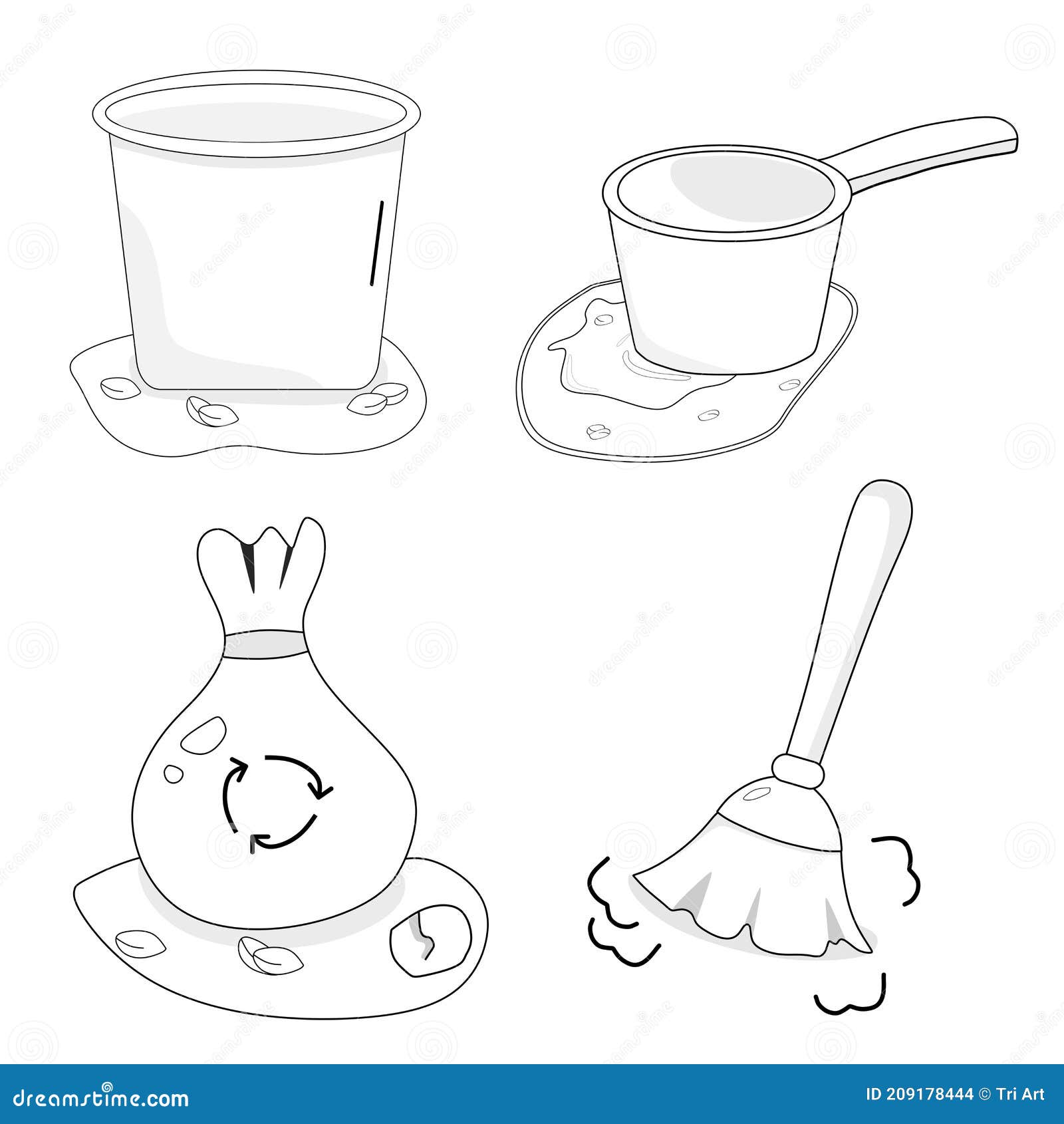 Collection of Cleaning Tools. Black and White Vector Illustration ...