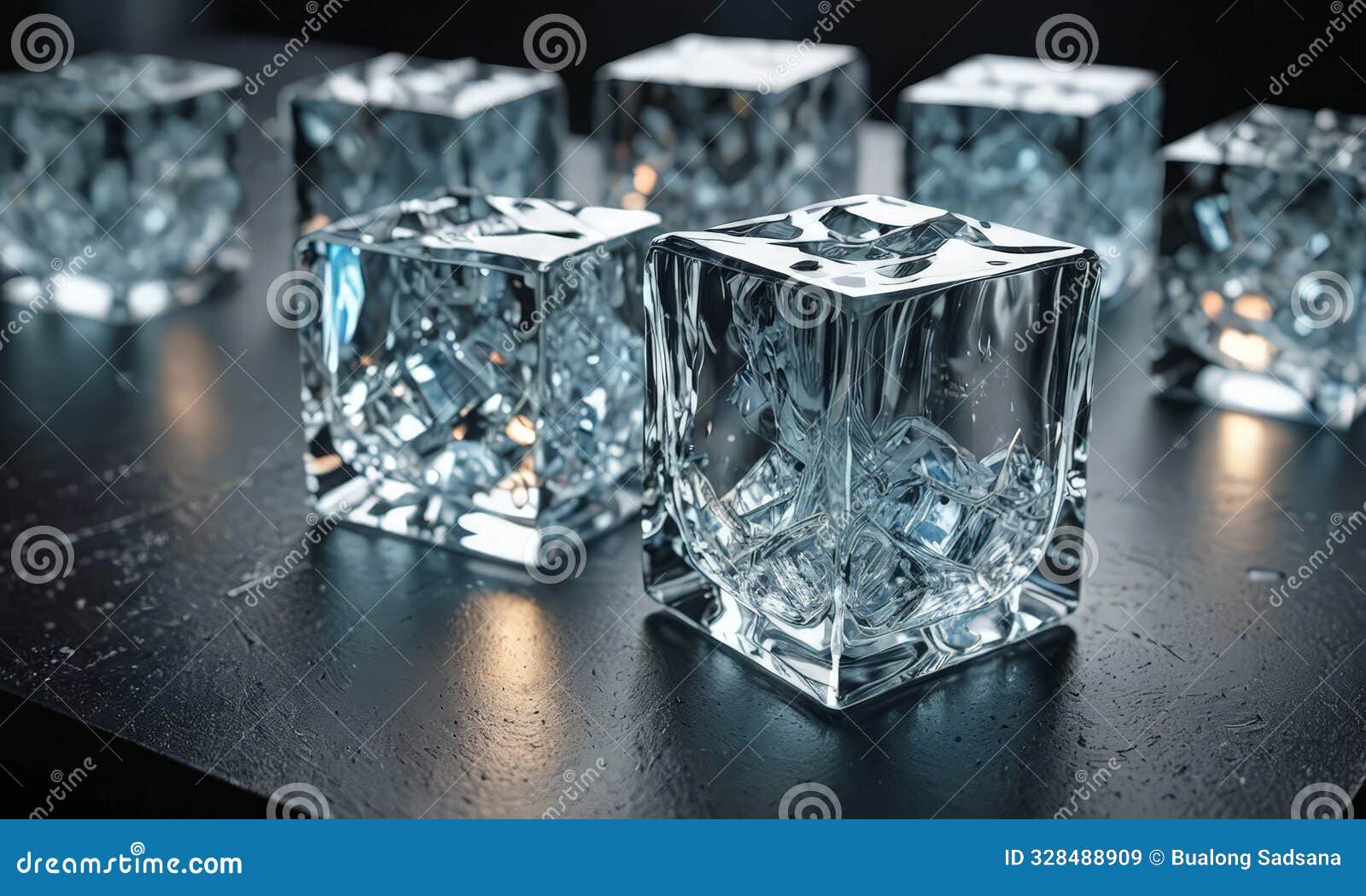 Collection Clear, Rectangular Ice Cubes with Textured Surface, Arranged ...