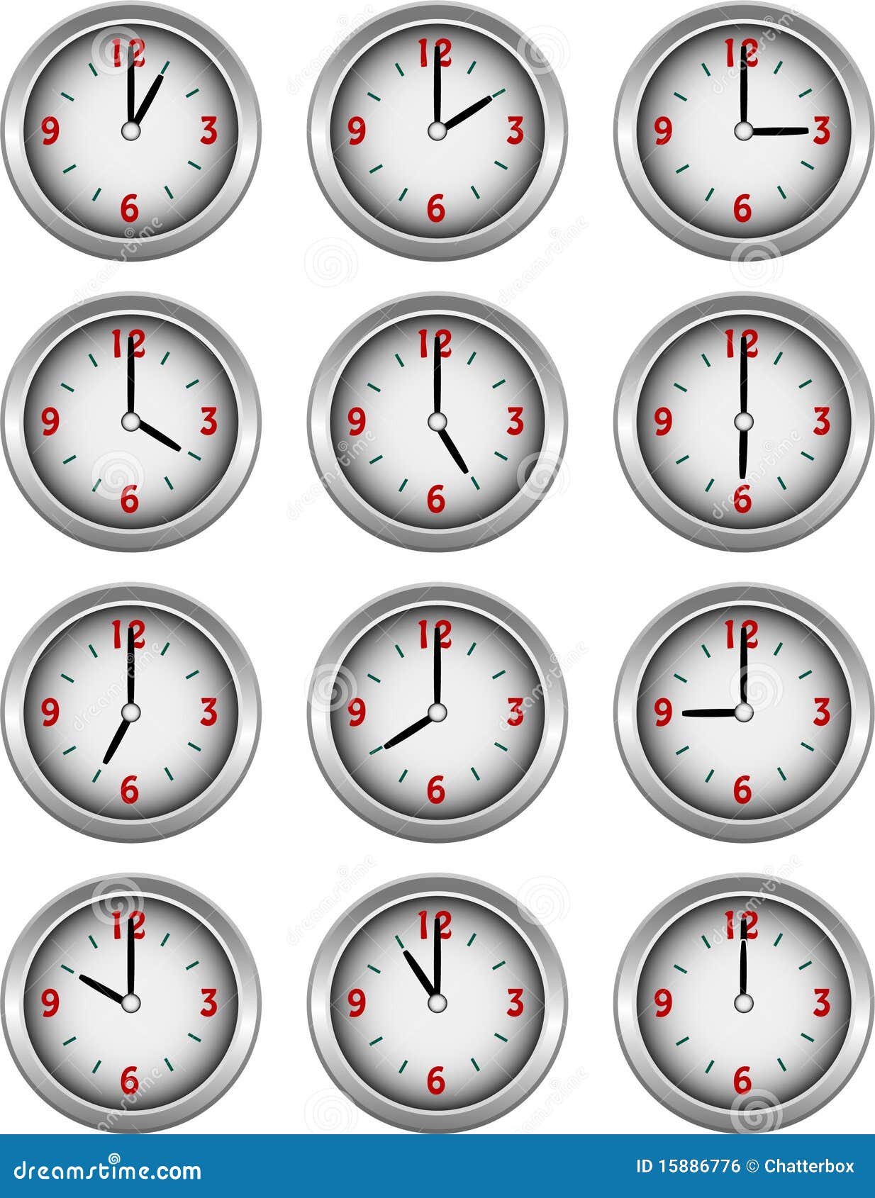 Collection of Clocks Showing Each Hour of the Day Stock Vector ...