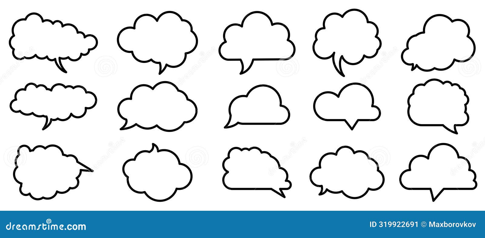 Set of Cloud-Shaped Speech Bubble Outlines Stock Vector - Illustration ...