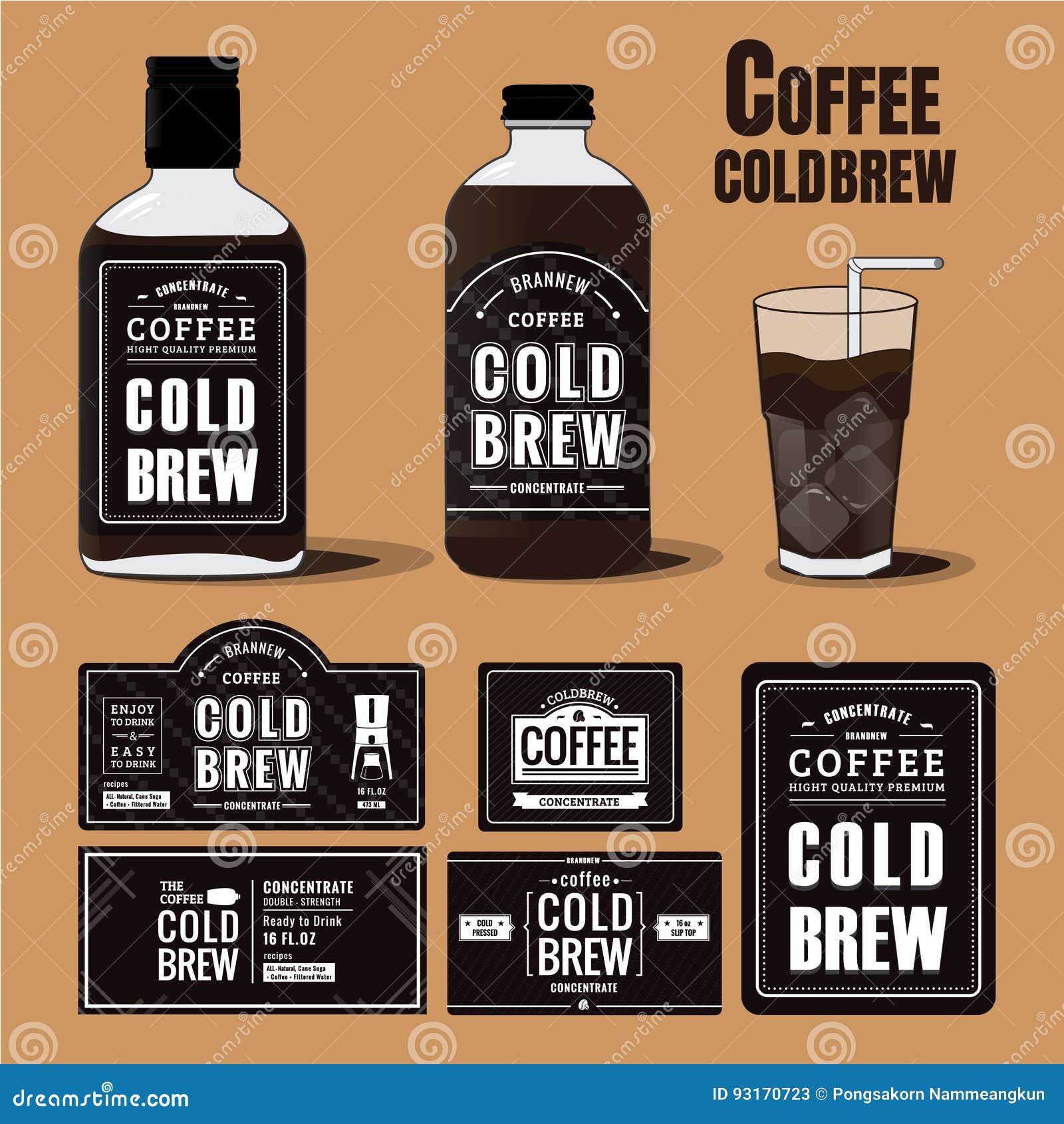 Collection of Coffee Cold Brew Labels in Bottles Stock Vector ...