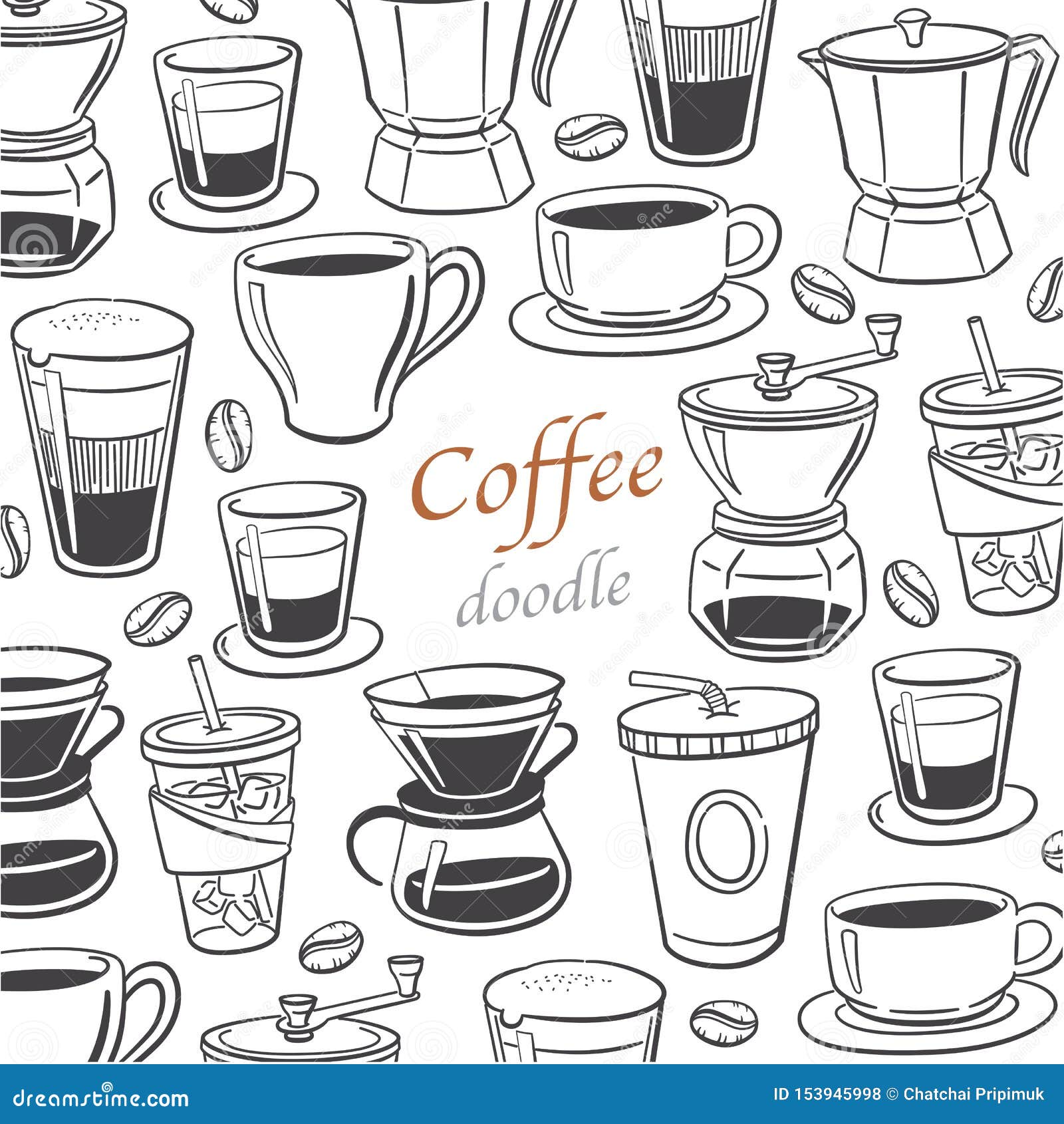 Collection of Coffee Doodle Elements for Cafe Menu Stock Vector ...