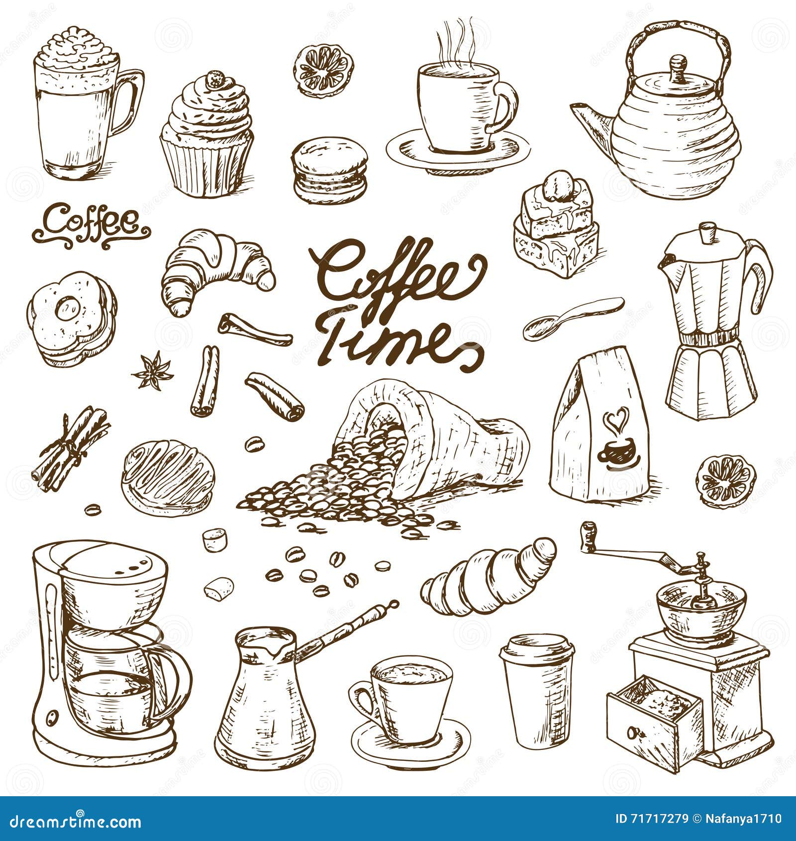 Collection of Coffee Doodle Elements for Cafe Menu, Fliers, Chalkboard ...