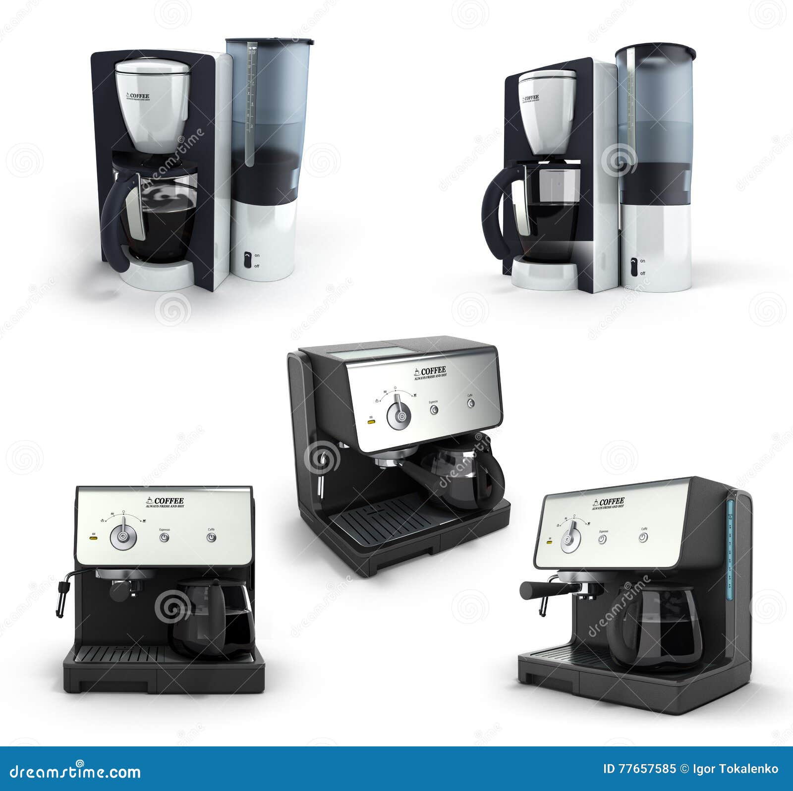 Collection of Coffee Makers 3d Render on the White Background Stock ...
