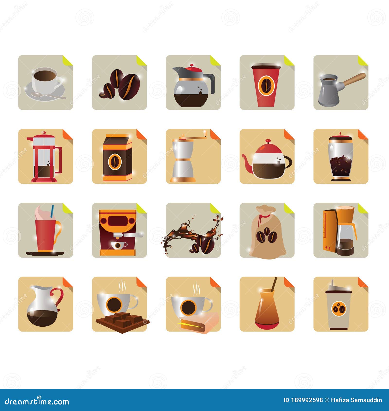 Collection of Coffee Related Objects. Vector Illustration Decorative ...