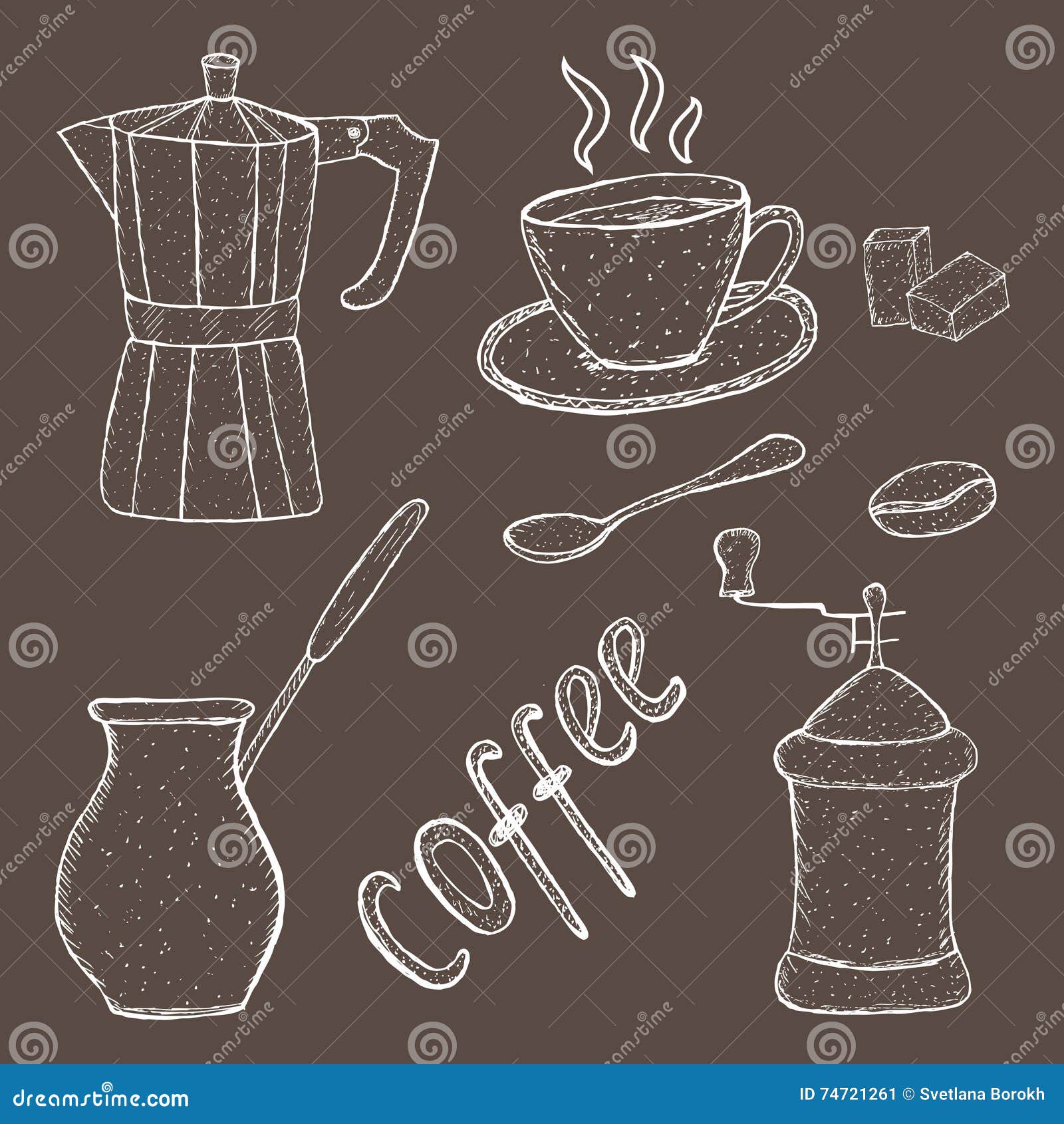 Collection of Coffee Sketch Tool, Hand Drawing, Vintage Style. Vector ...