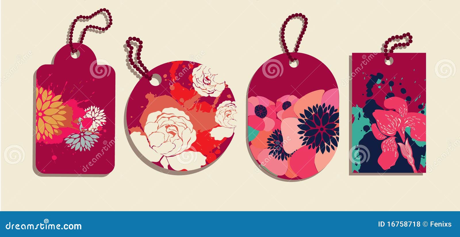 Collection of Coloful Floral Tags Stock Illustration - Illustration of ...