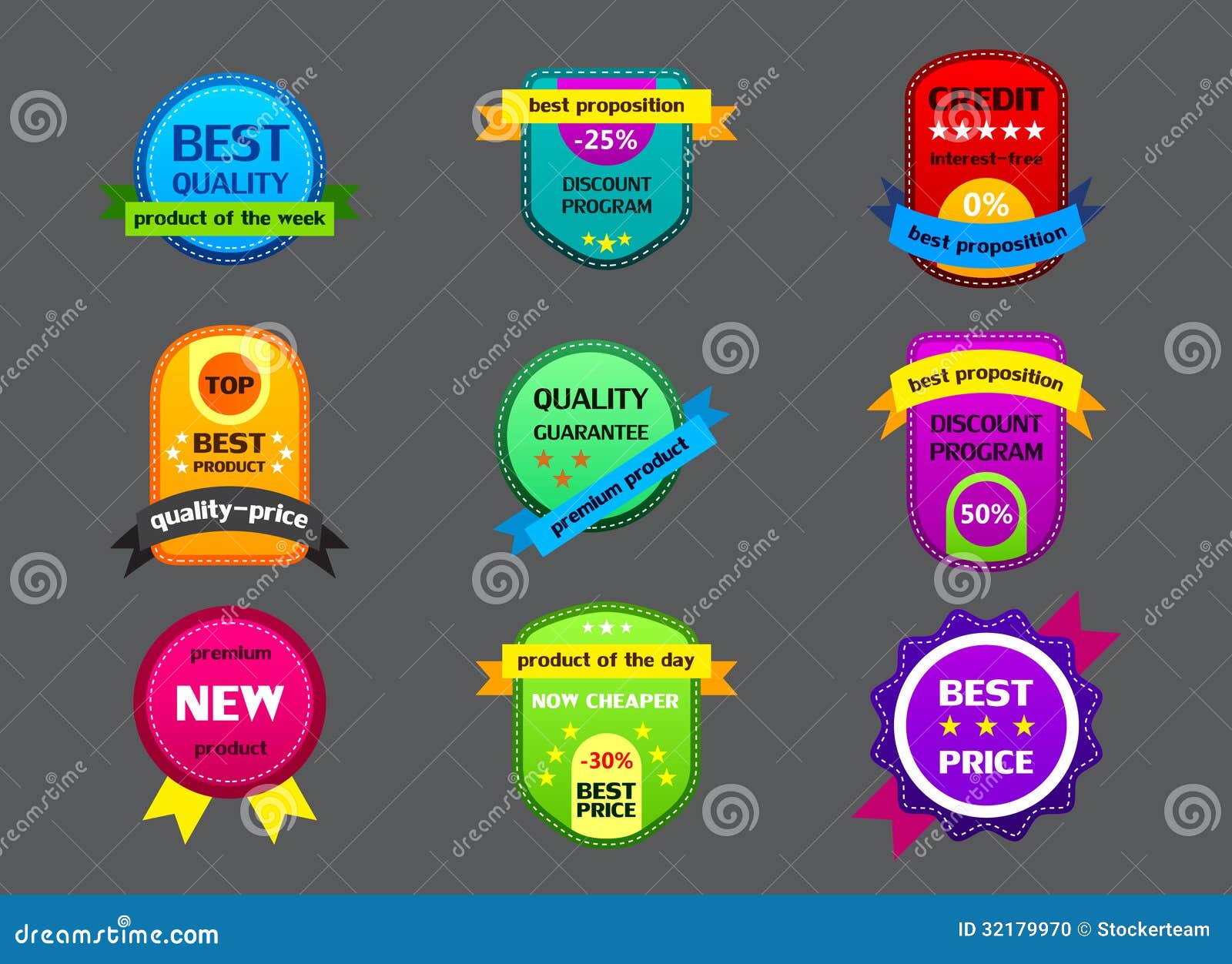 Collection of Color Labels on Gray Background Stock Illustration ...
