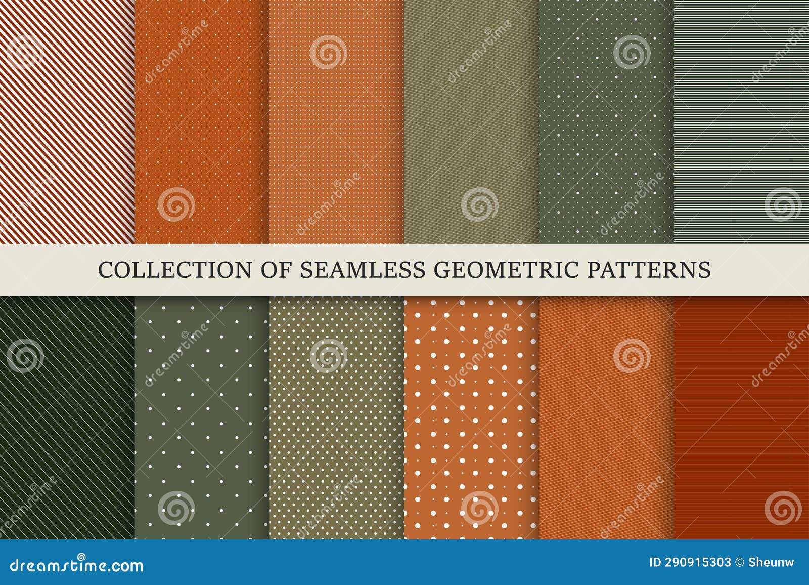 Collection of Color Repeatable Geometric Patterns. Dotted and Striped ...