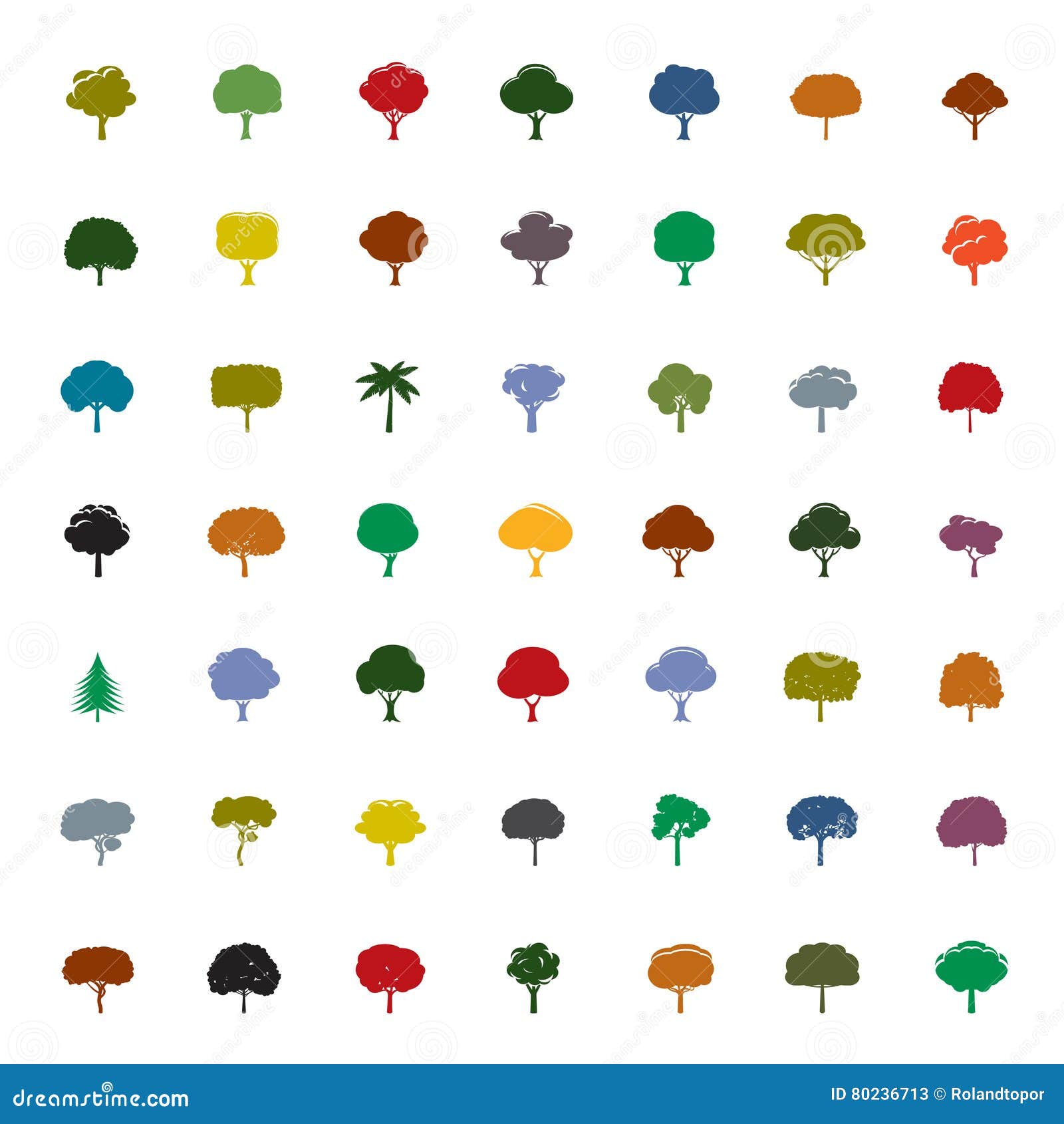 Collection of Color Trees. Vector Icons. Stock Illustration ...
