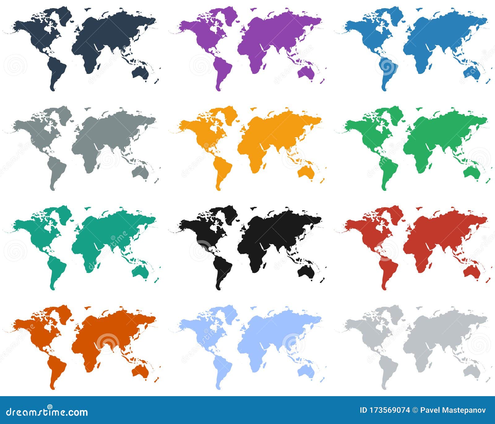 Collection of Color World Maps, Flat Icon Vector Illustration Stock ...