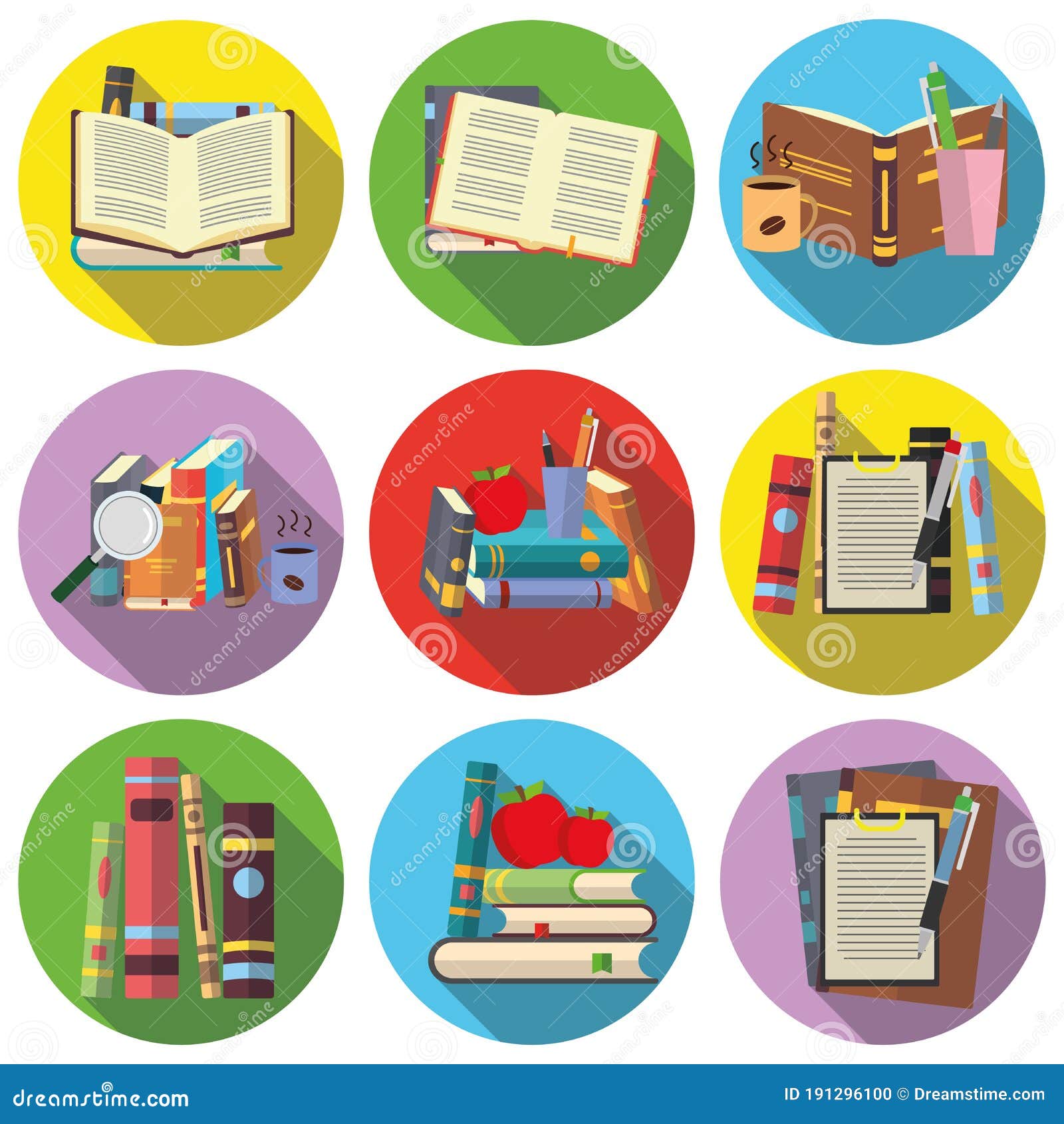 Collection of Colored Book Icons. Stock Vector - Illustration of ...