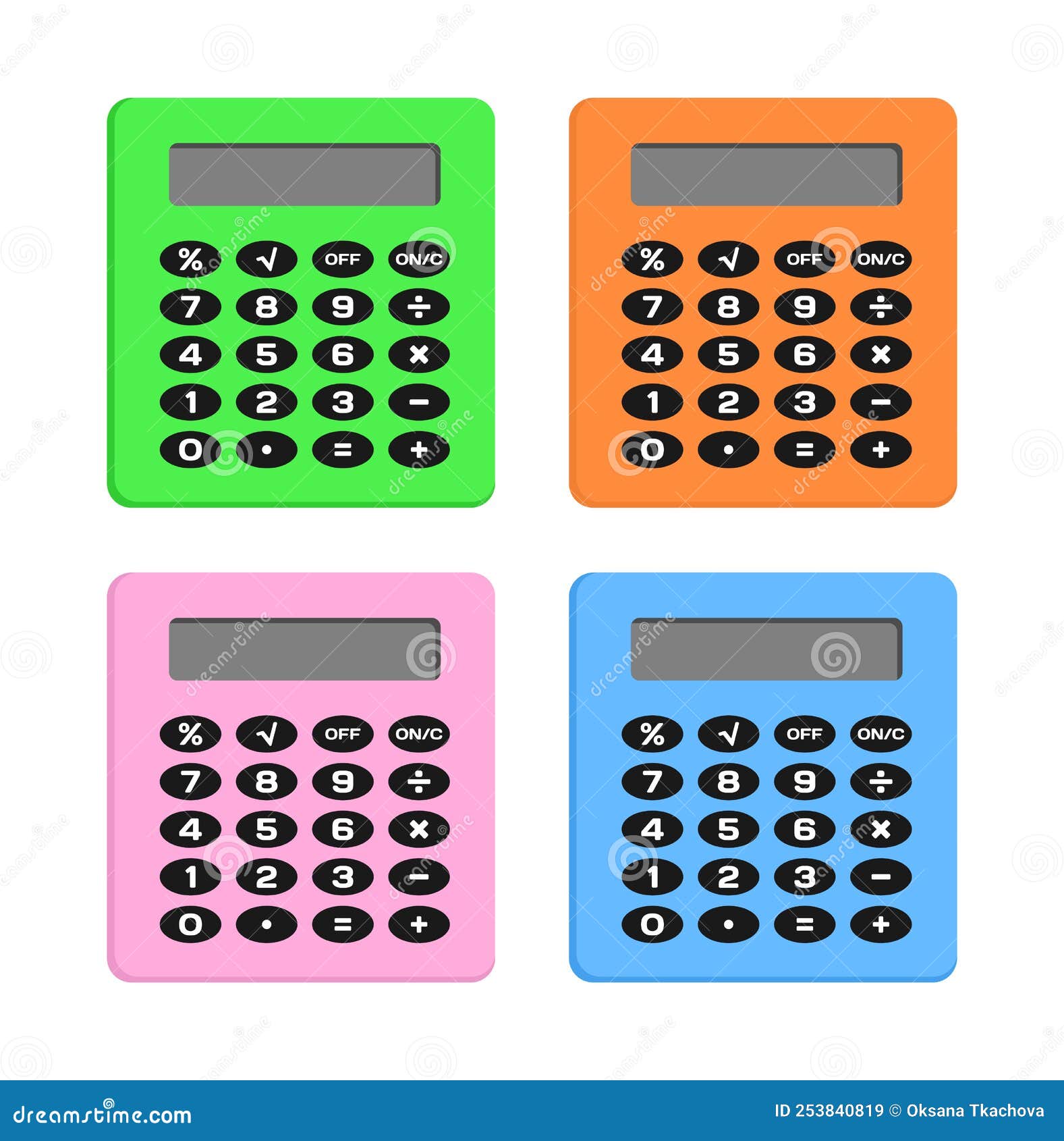 Collection of Colored Calculators on a White Background. Flat Vector ...