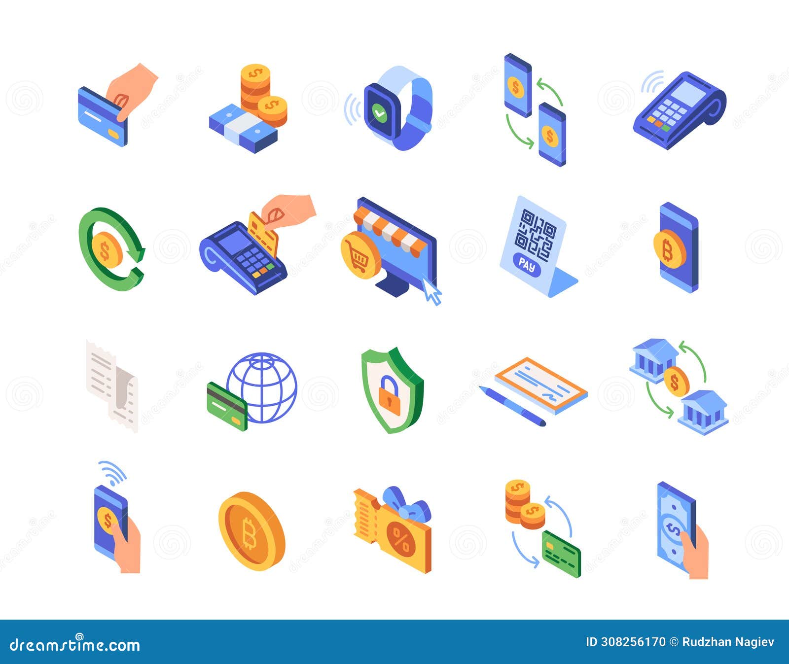 Collection of Colored 3d Linear Payment Methods Icons Stock Vector ...