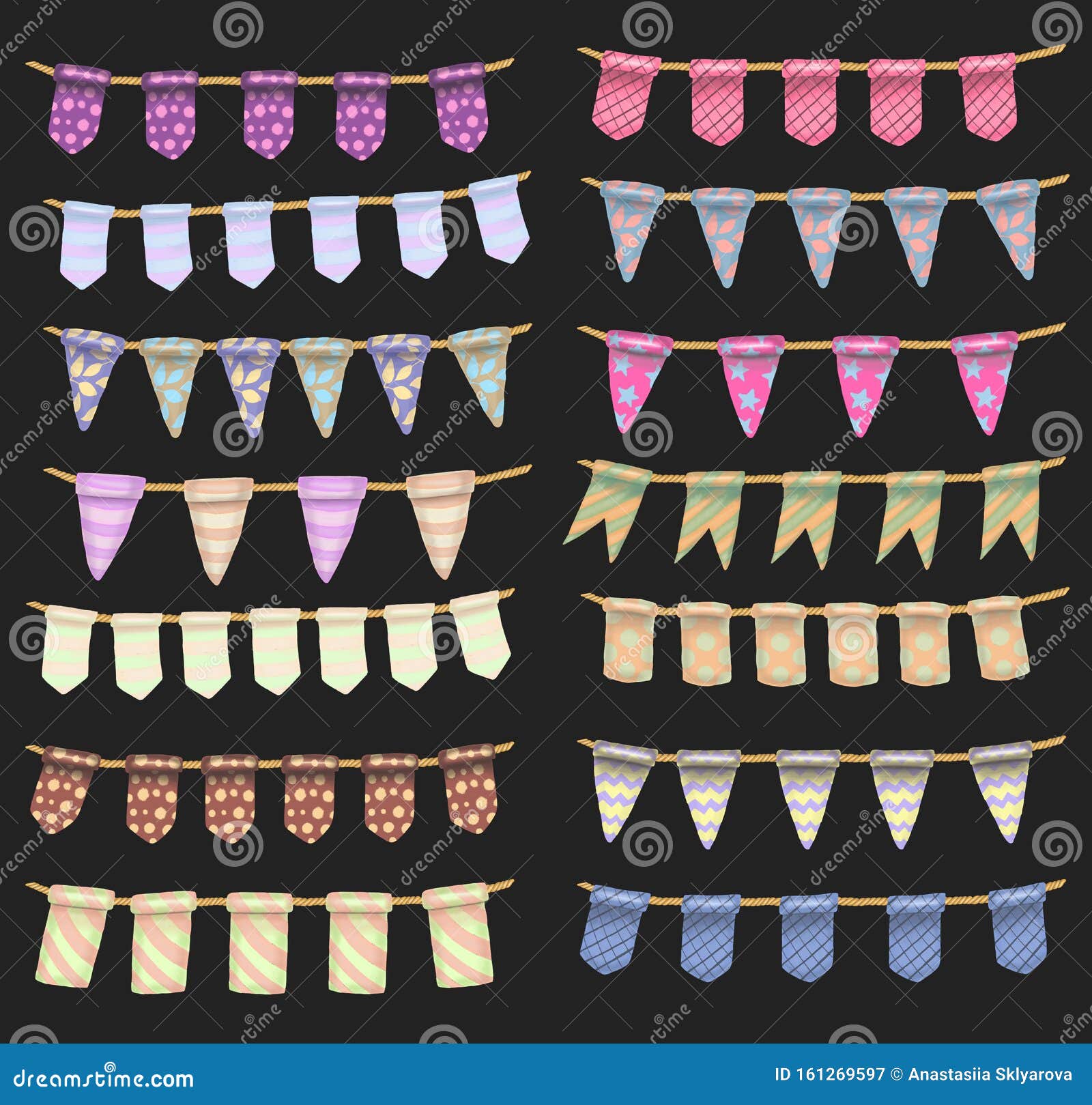 Collection of Colored Hanging Flags Stock Illustration - Illustration ...