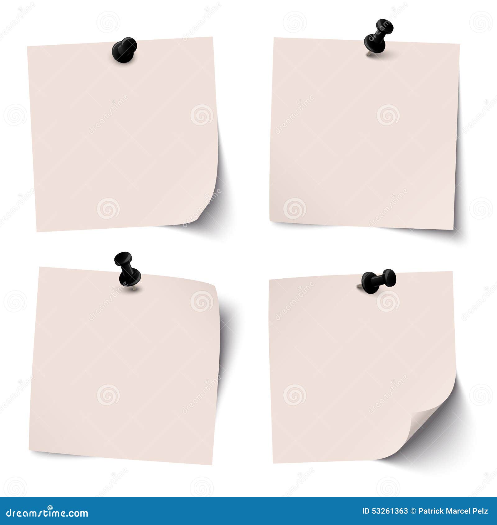 Collection of Colored Sticky Papers with Black Pin Needle Stock Vector ...