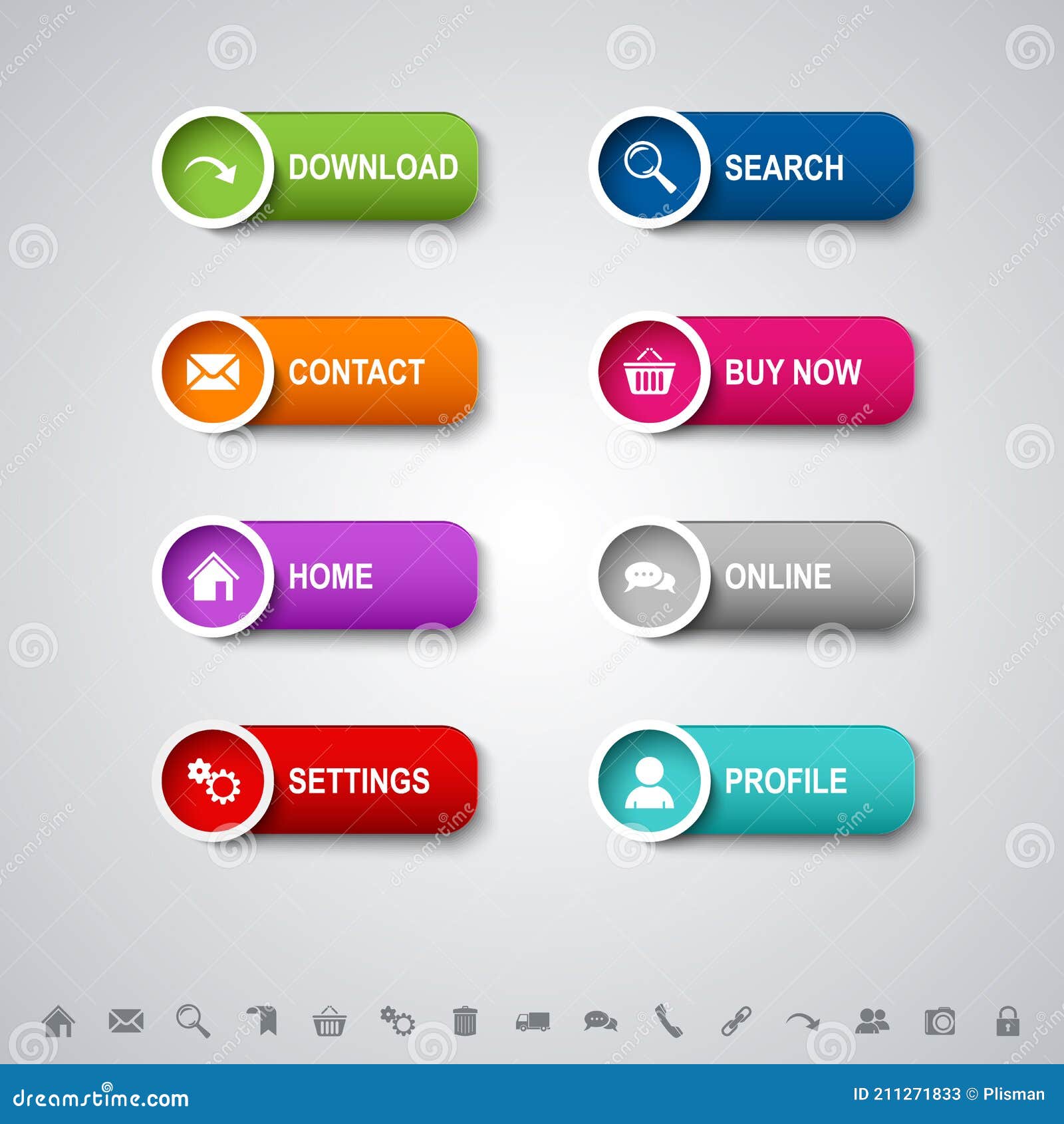 Collection of Colored Web Design Buttons with Symbols Stock Vector ...