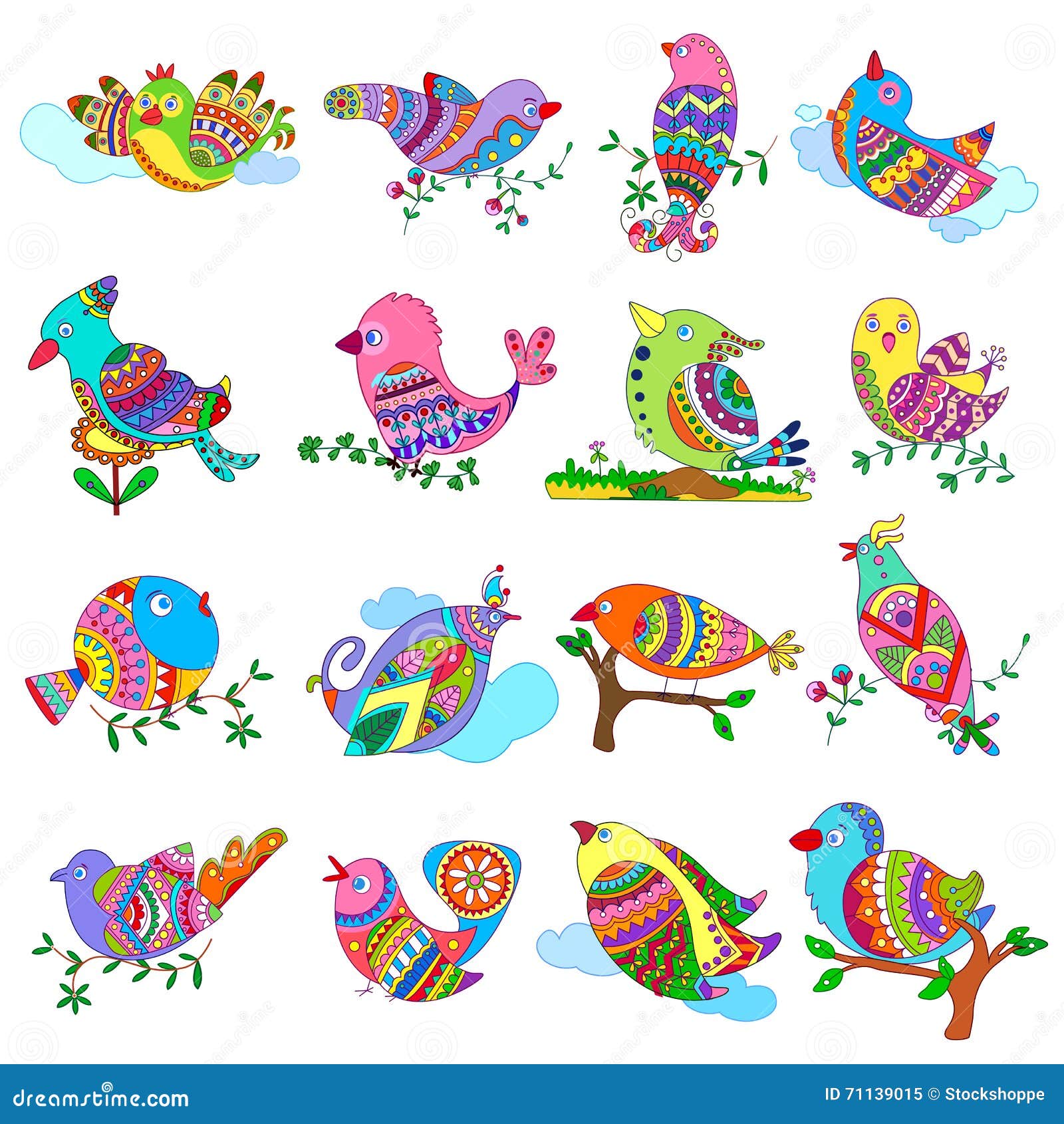 Collection of Colorful Bird Stock Vector - Illustration of perching ...