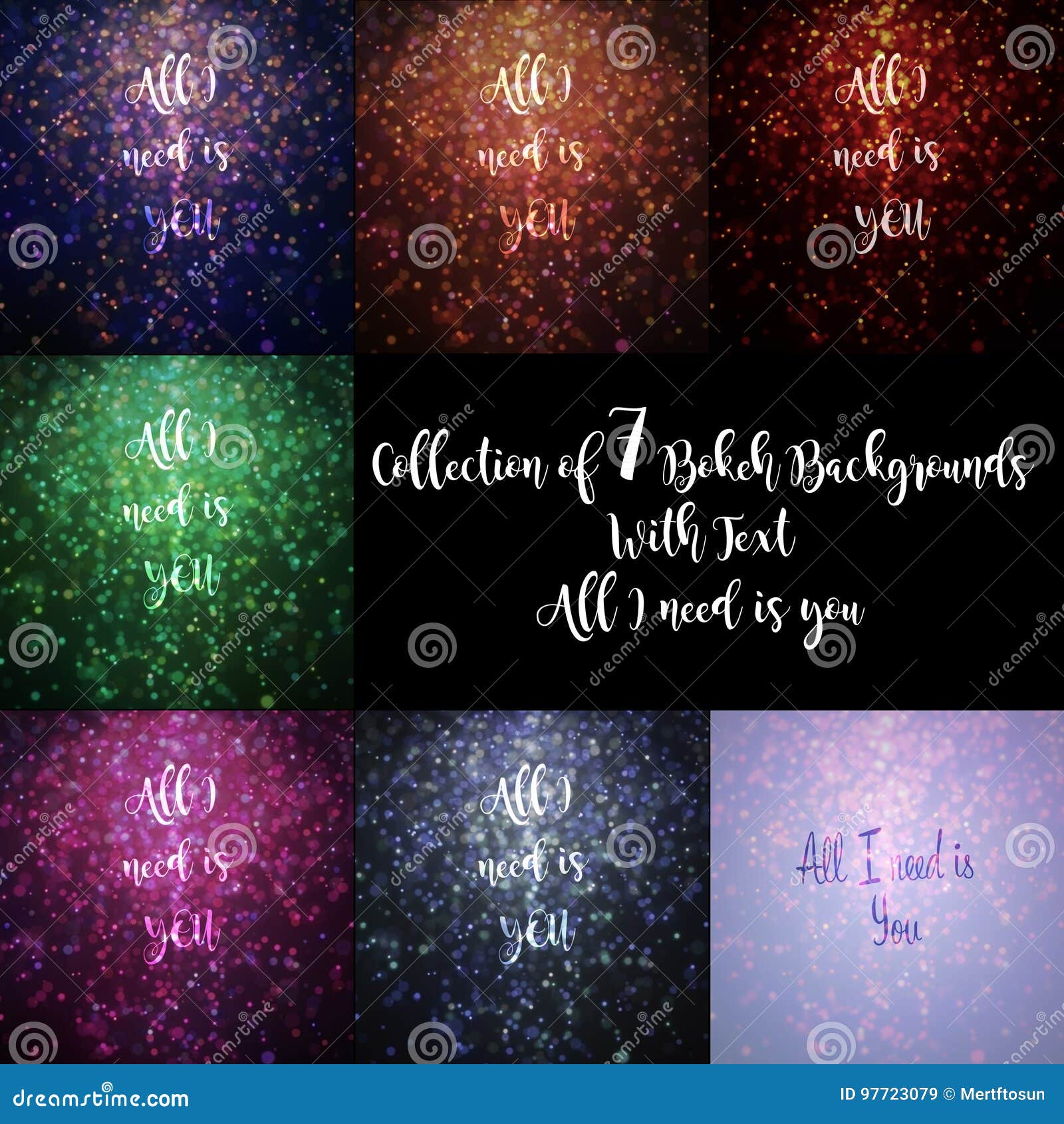 Collection of 7 Colorful Bokeh Backgrounds with Text Stock Illustration ...