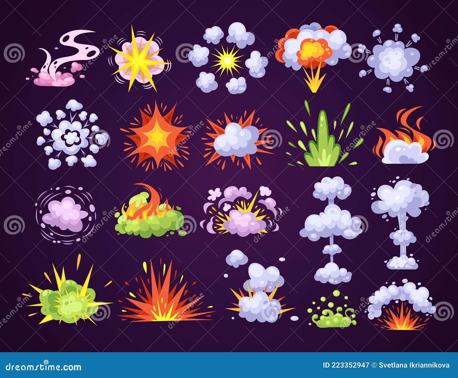 Collection of Colorful Bomb Explosion. Set of Blast Atom Explosive ...