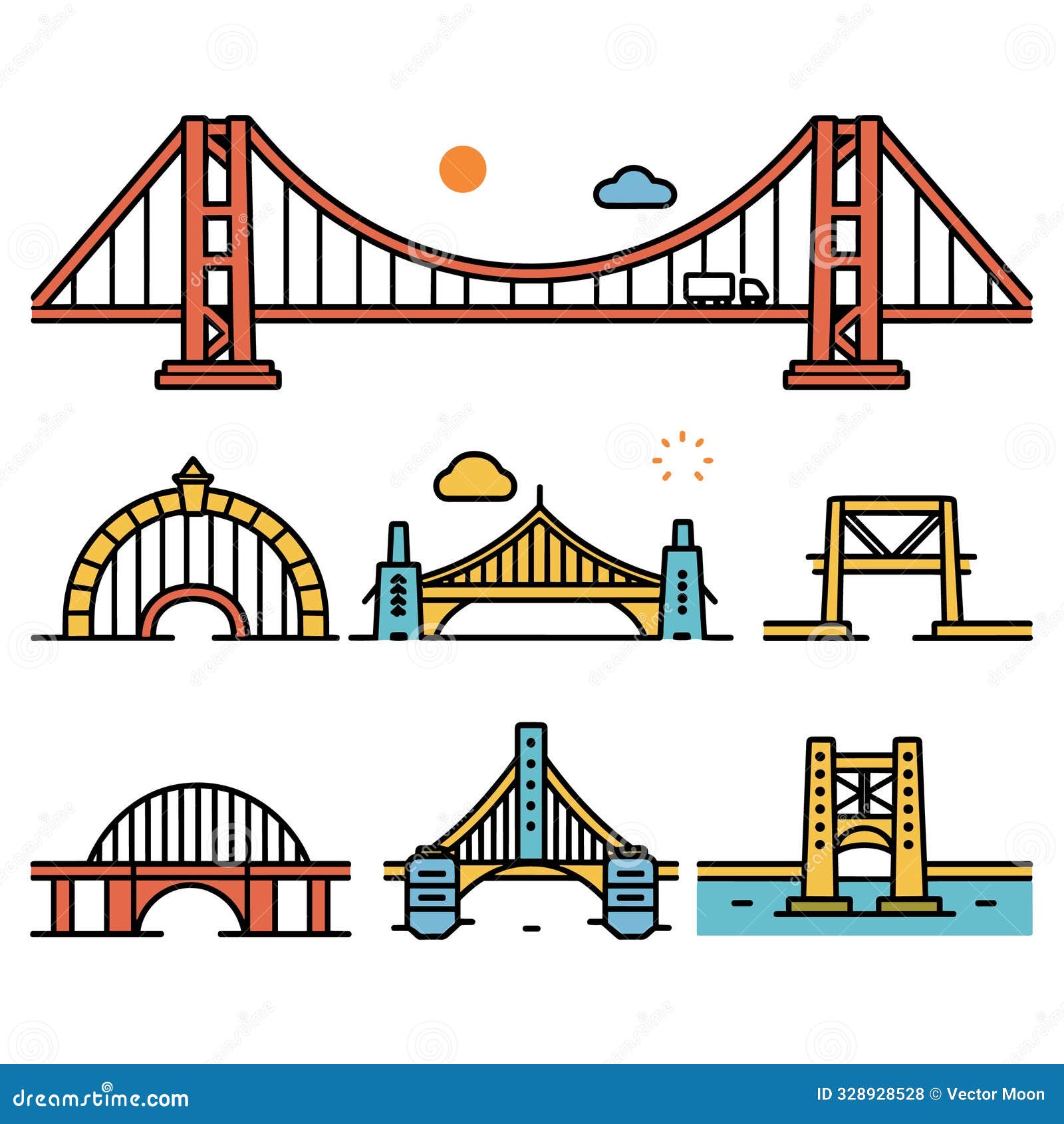 Collection Colorful Bridge Illustrations Showcasing Different Types ...