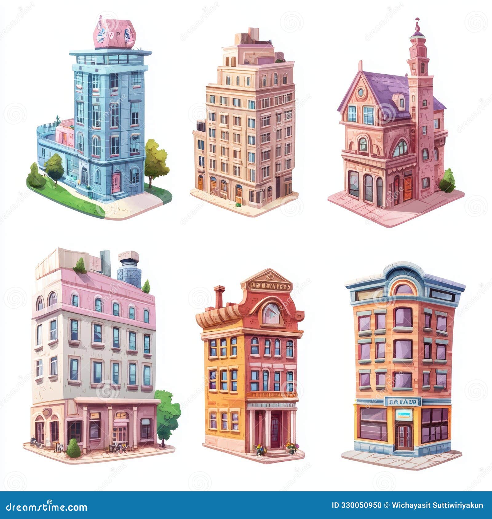 A Collection of Colorful Building Illustrations Showcasing Unique ...