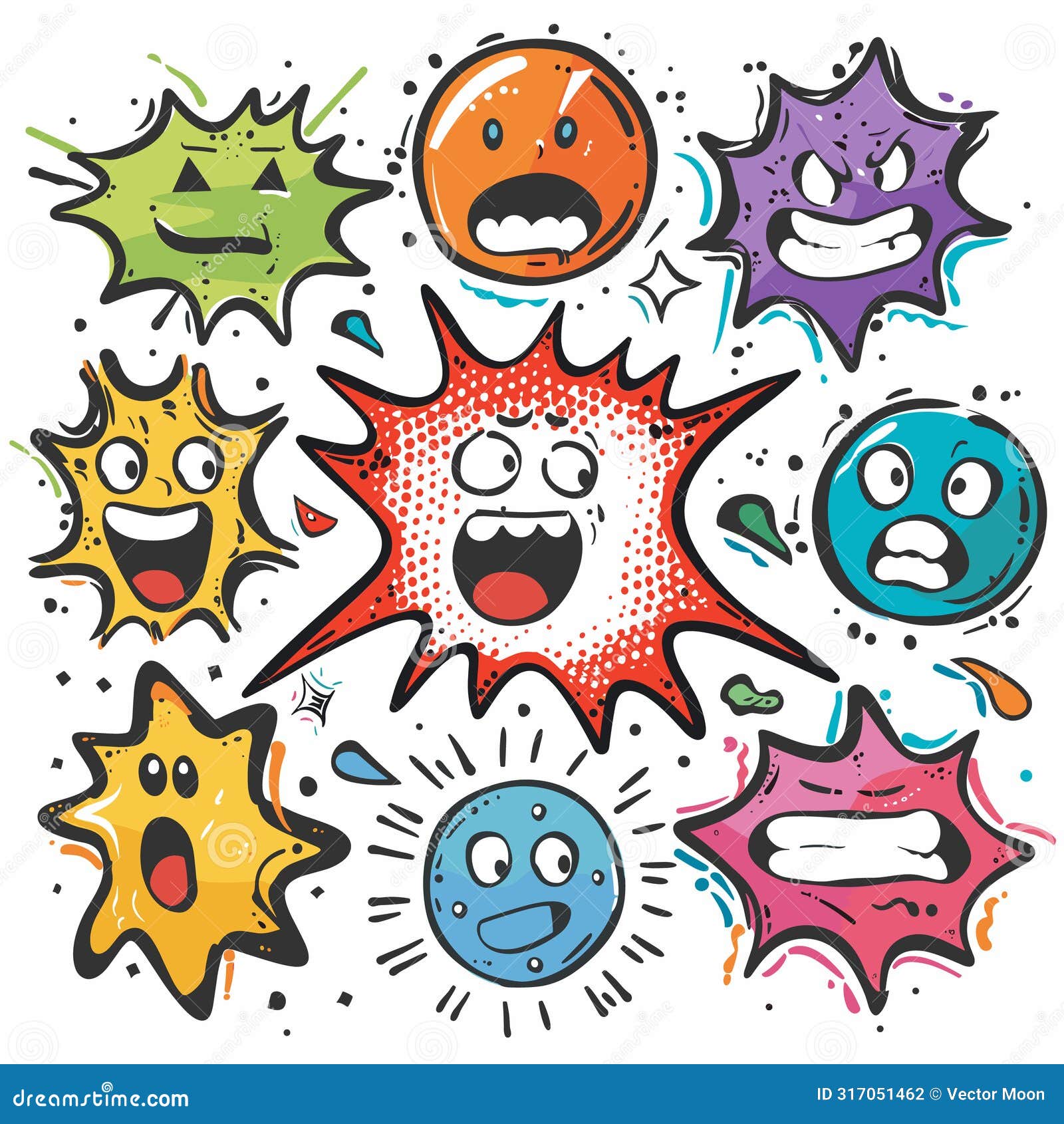 Collection Colorful Cartoon Expression Bubbles, Various Emotions ...