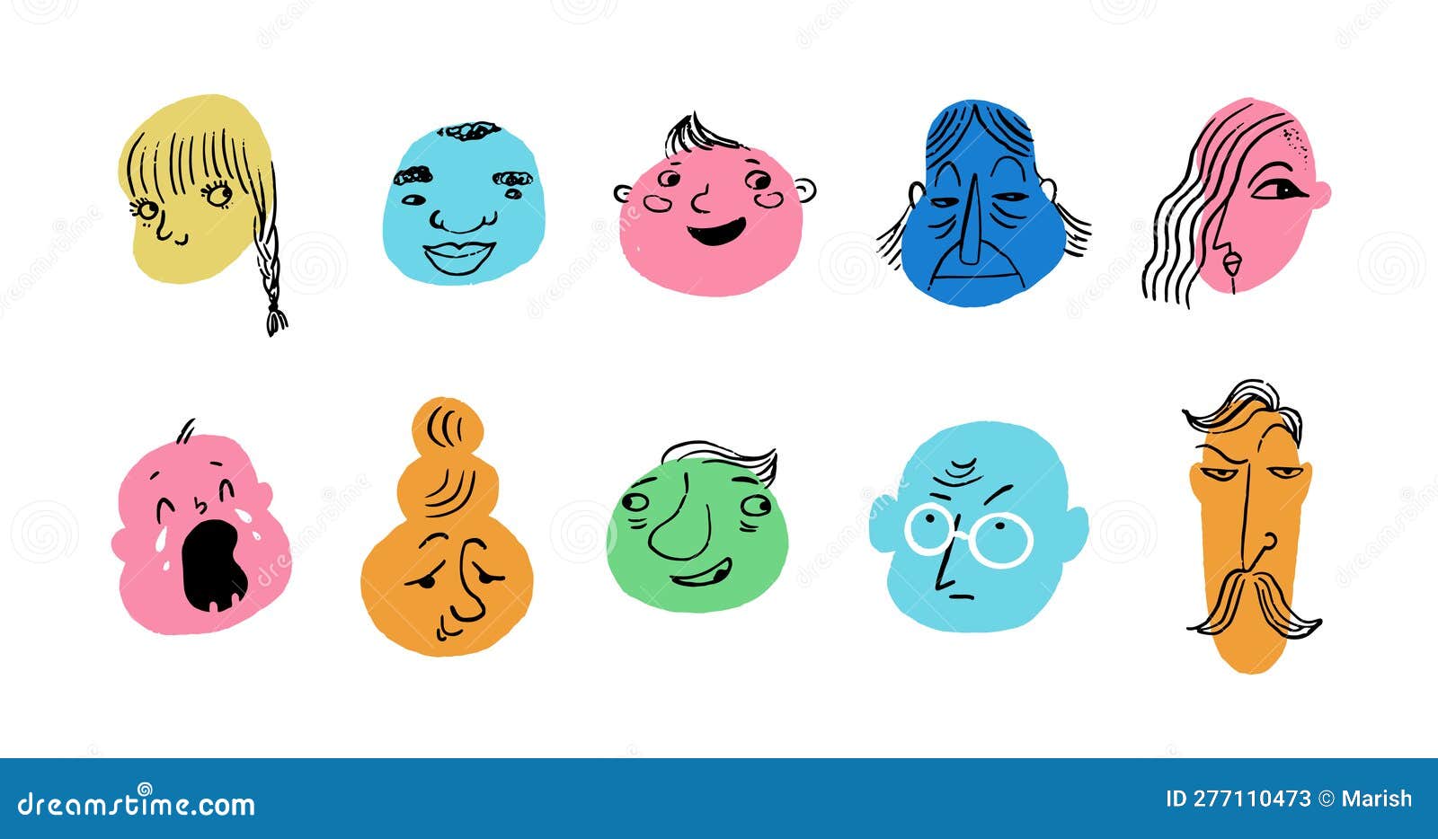 Collection of Colorful Modern Style Fun Faces, Characters and Avatars ...