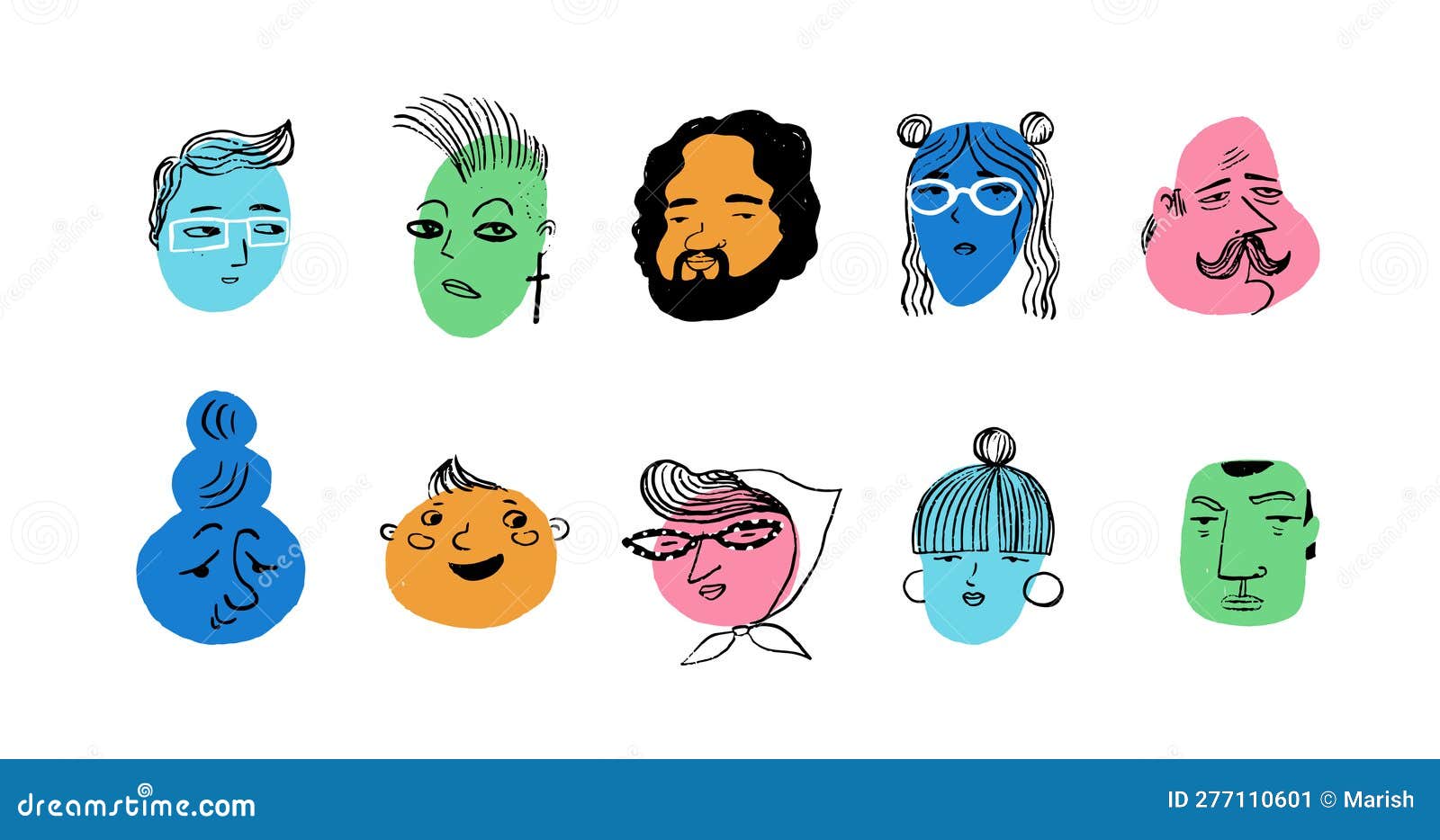 Collection of Colorful Modern Style Fun Faces, Characters and Avatars ...