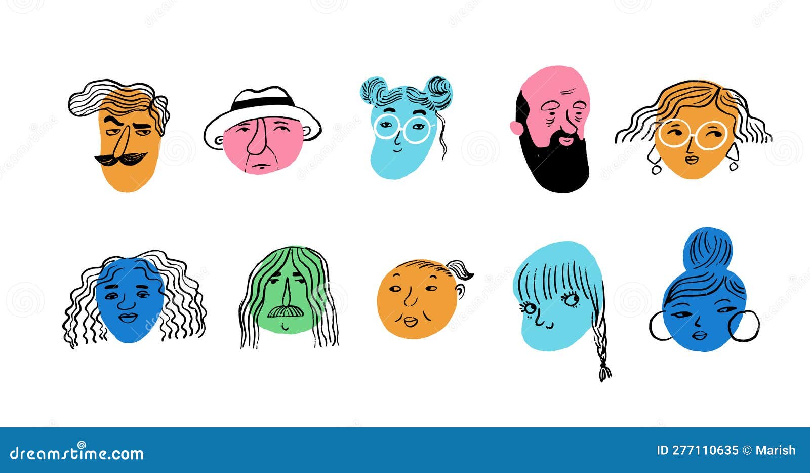 Collection of Colorful Modern Style Fun Faces, Characters and Avatars ...