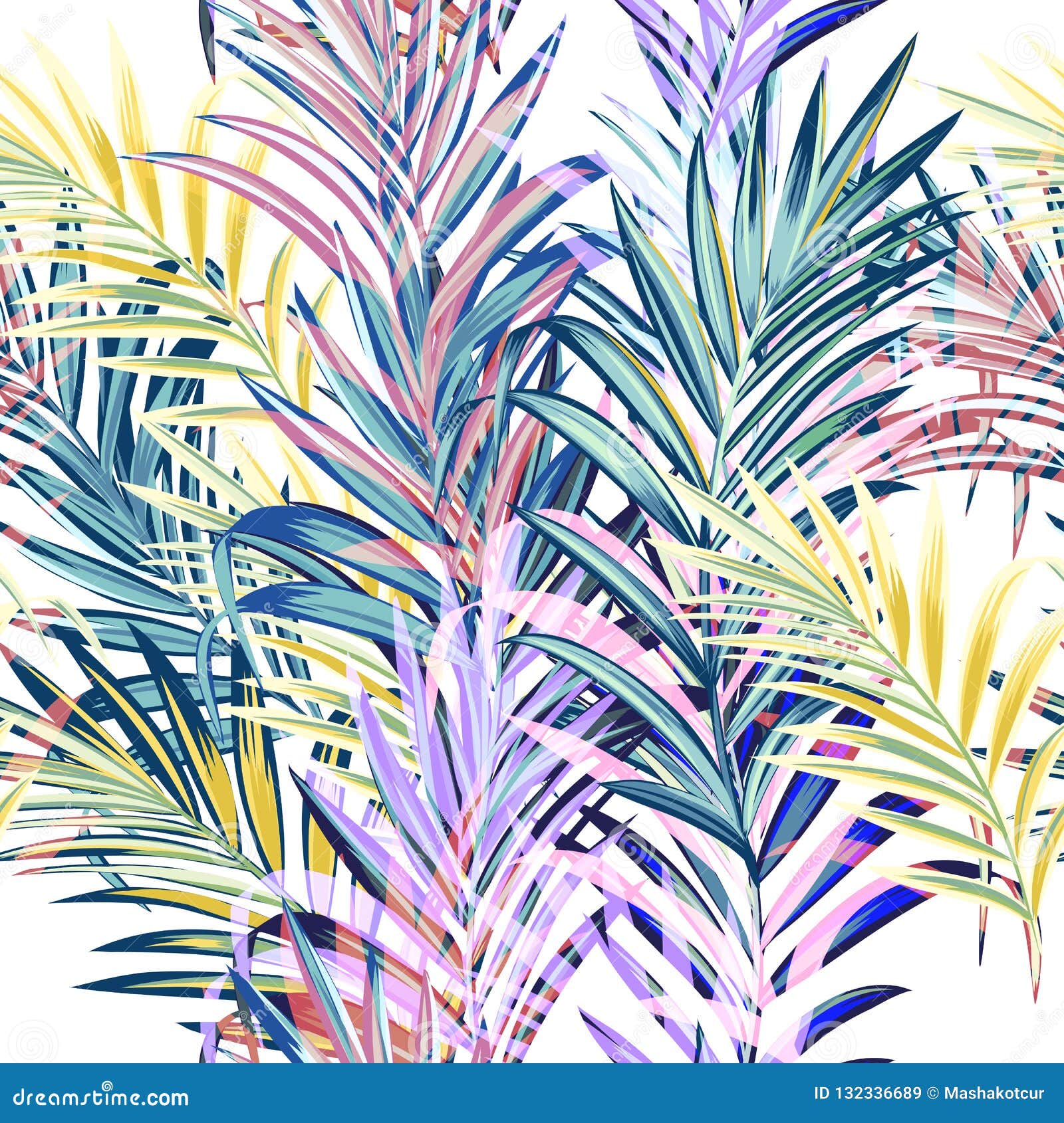 Colorful Palm Leaves And Hearts Scattered On Pastel Blue Background ...